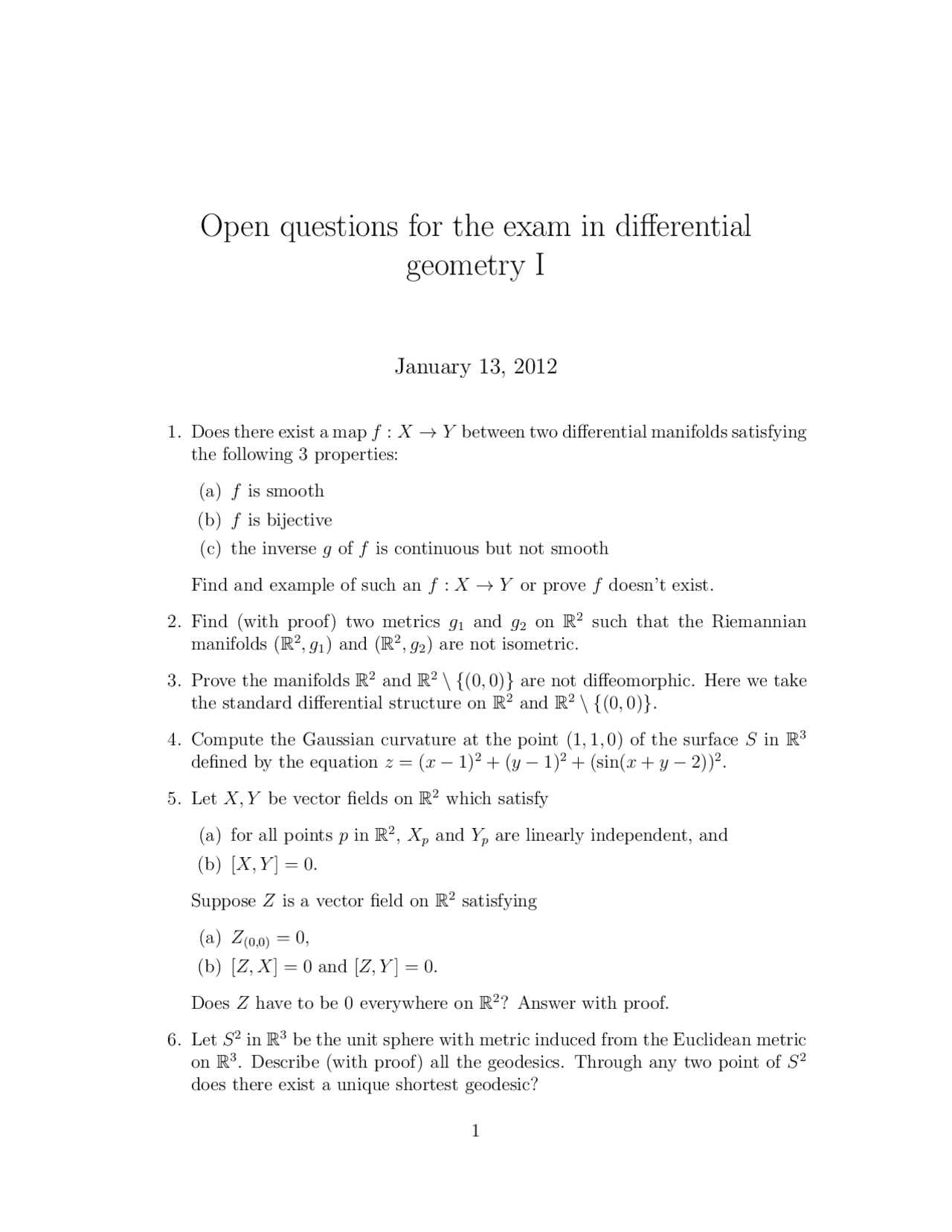 Smooth Differential Geometry Exam Docsity