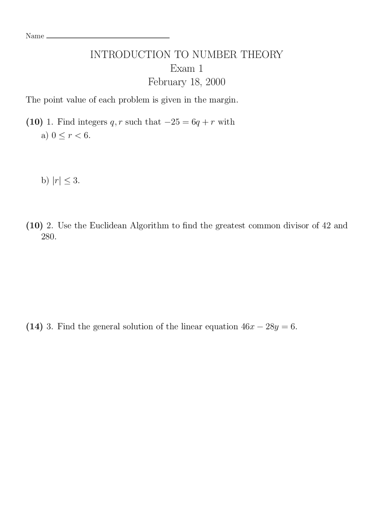 Integers - Number Theory - Solved Exam - Docsity