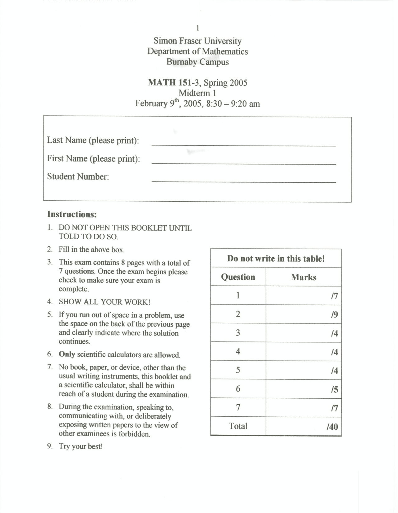 Steps - Calculus - Exam Key - Docsity