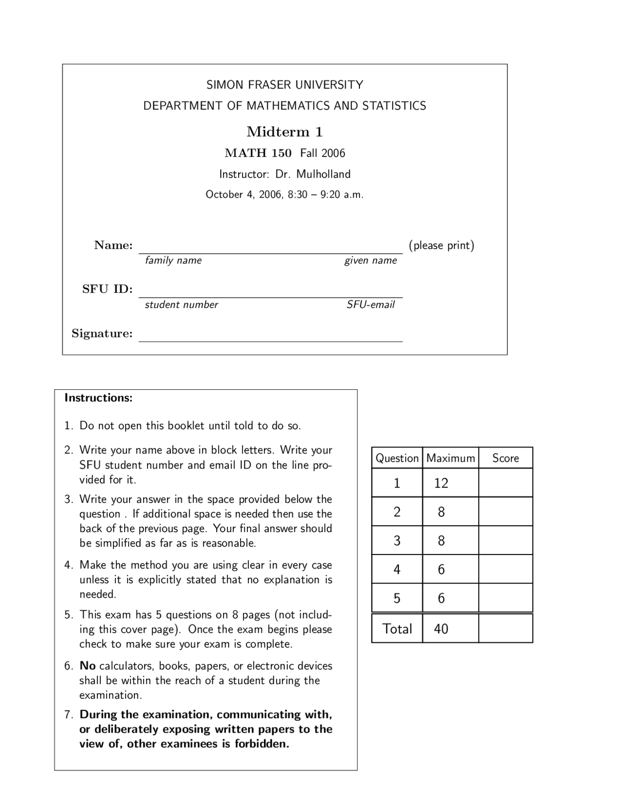 Limits Calculus Exam Docsity