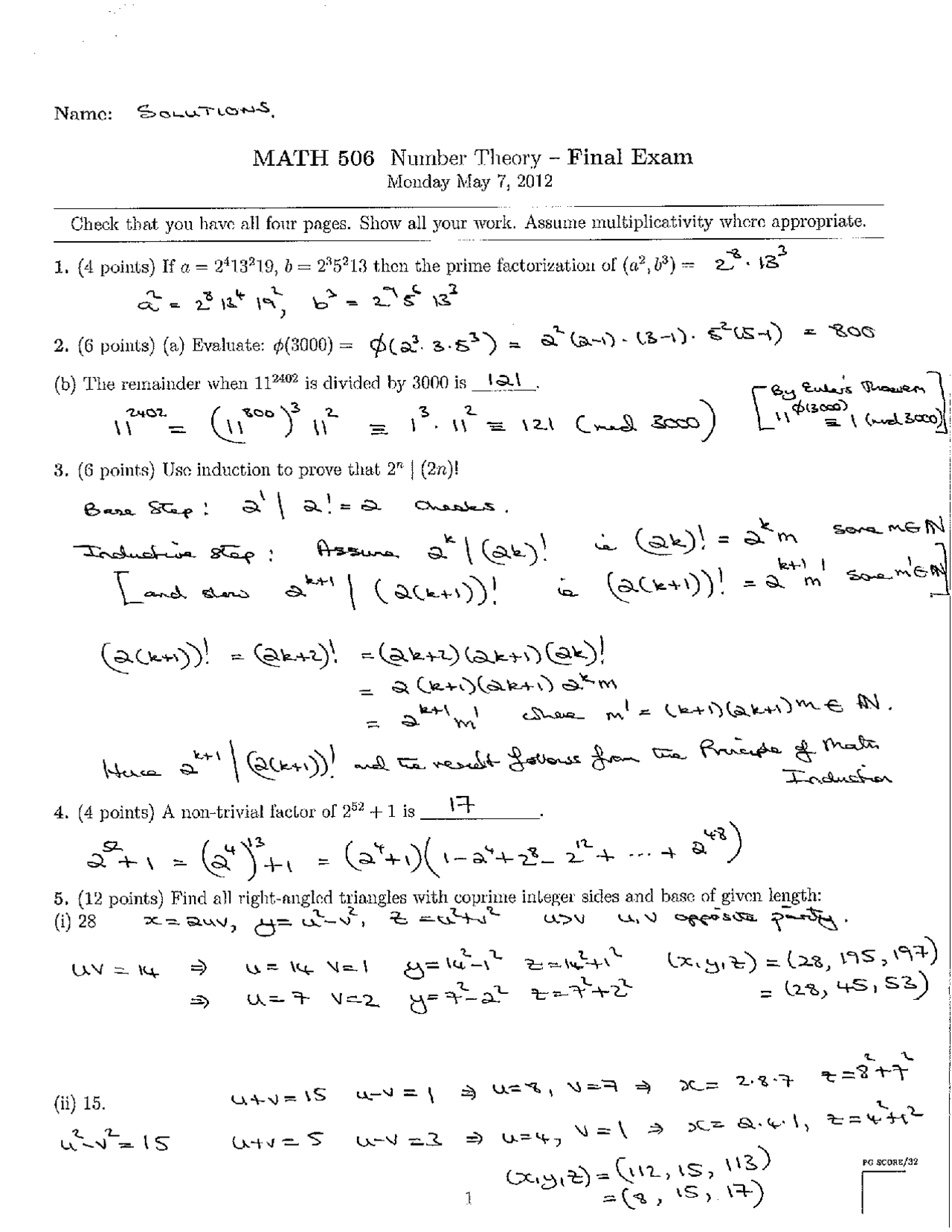 Prime Factorization Number Theory Solved Exam Docsity