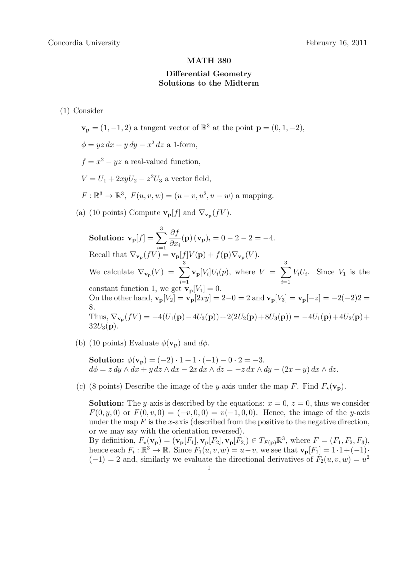 Tangent Vector Differential Geometry Solved Exam Docsity