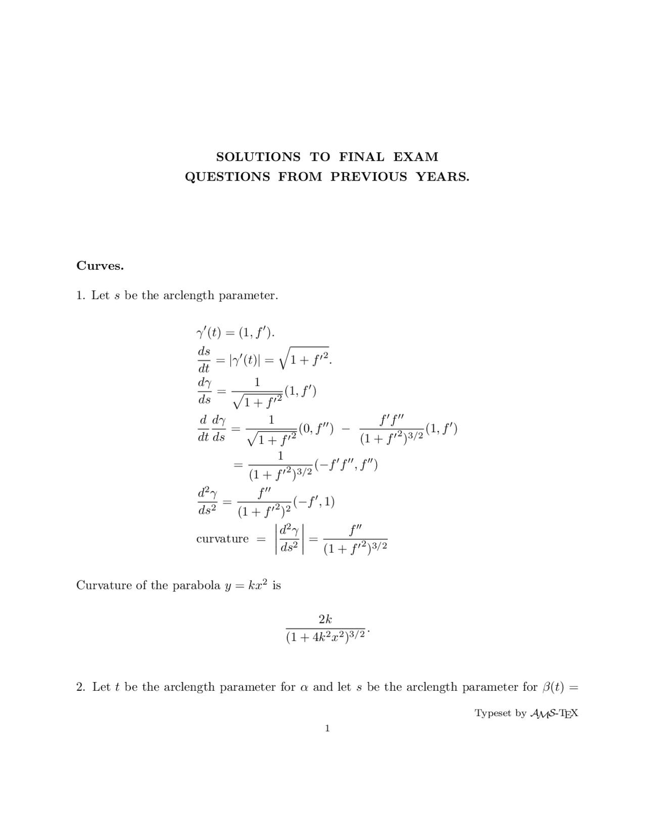 Differentiable Function Differential Geometry Solved Exam Docsity