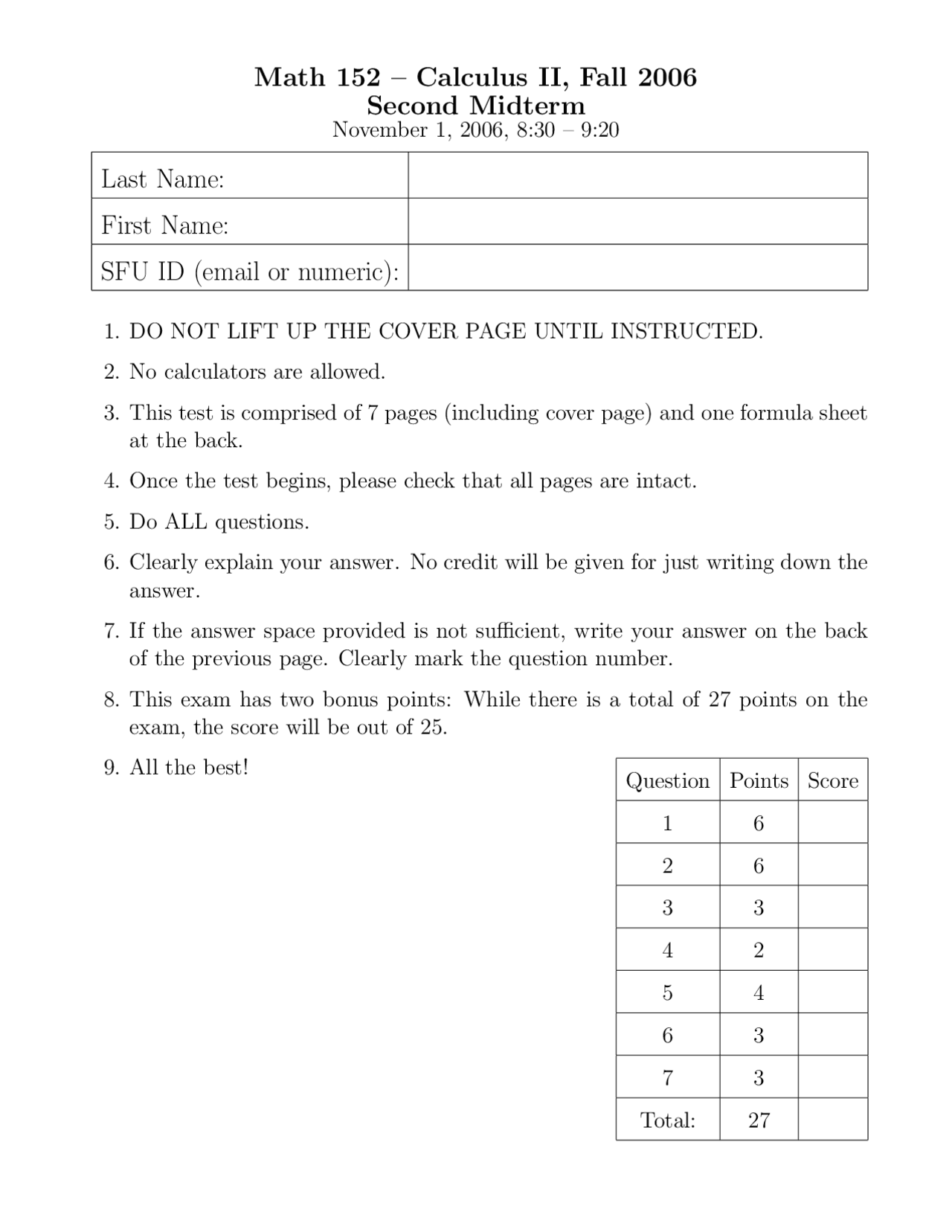 Methods Calculus Exam Docsity