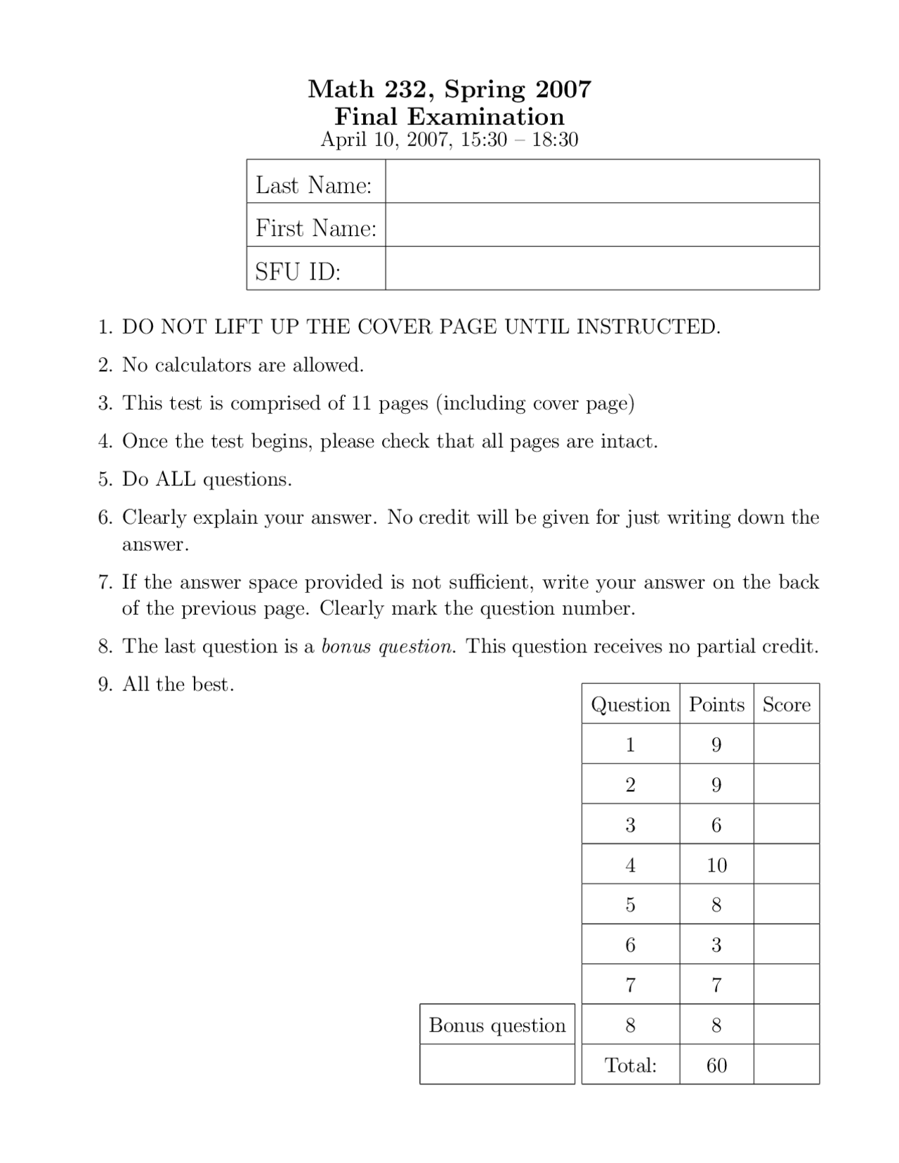 Matrix Applied Linear Algebra Exam Docsity