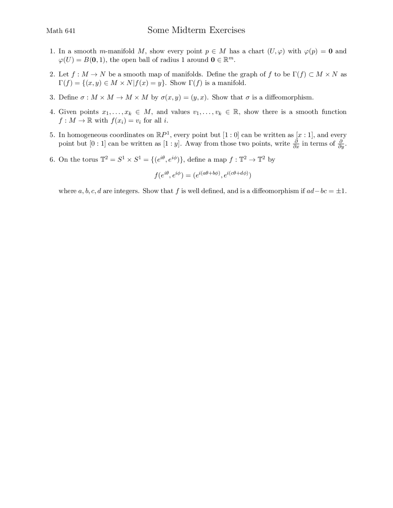 Open Ball Differential Geometry Exam Docsity