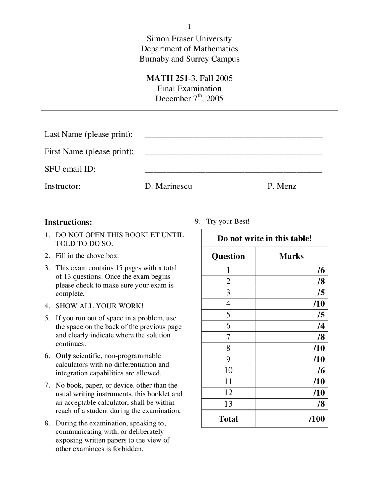 Plane Calculus Exam Docsity