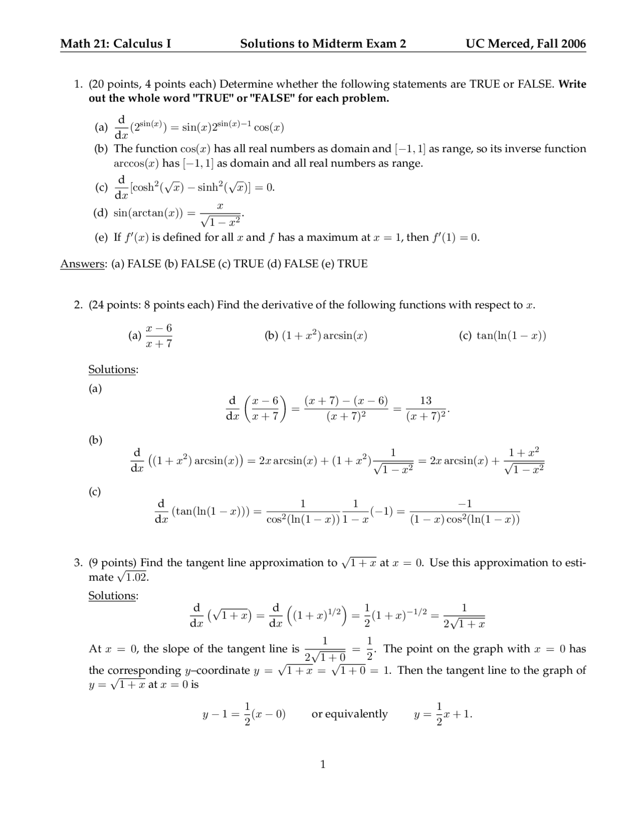 Statements Calculus Of A Single Variable One Solved Exam Docsity