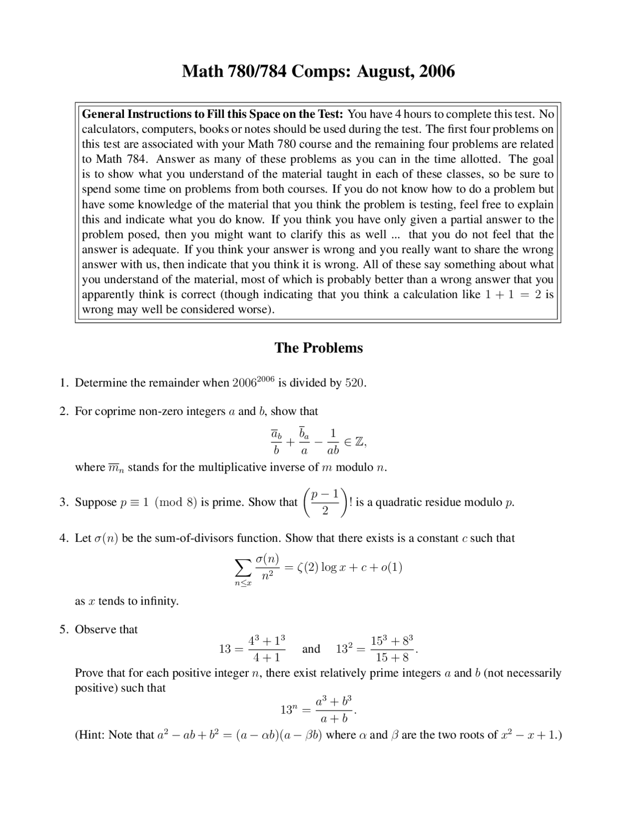 Coprime Number Theory Exam Docsity