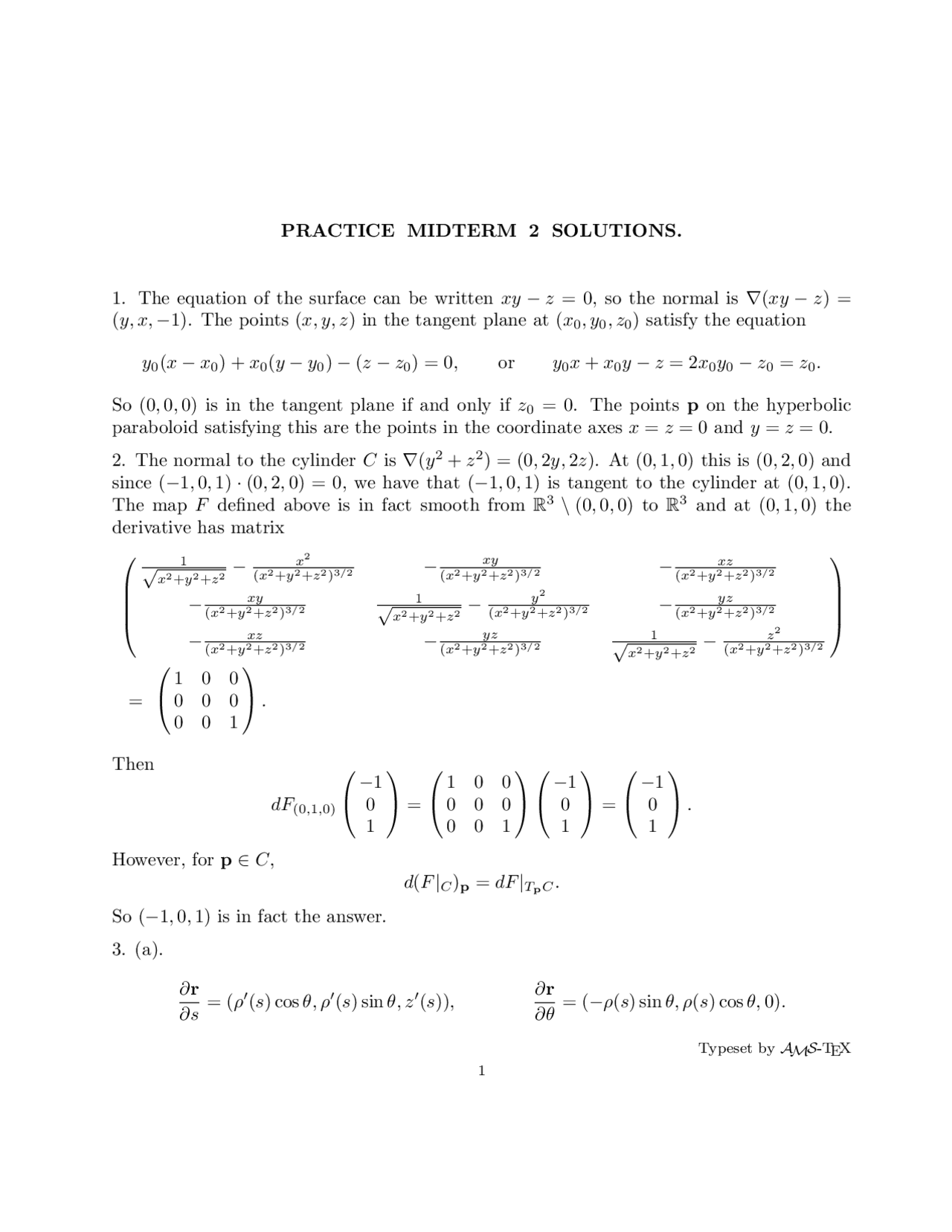 Hyperbolic Paraboloid Differential Geometry Solved Exam Docsity