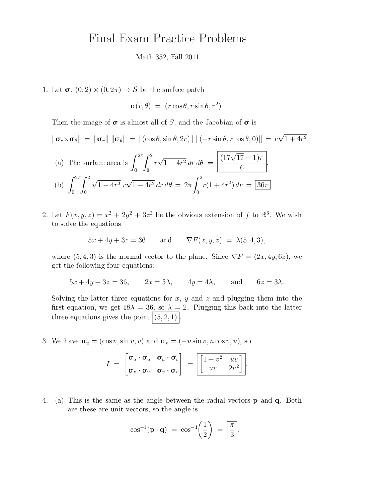 Paraboloid Differential Geometry Solved Exam Docsity