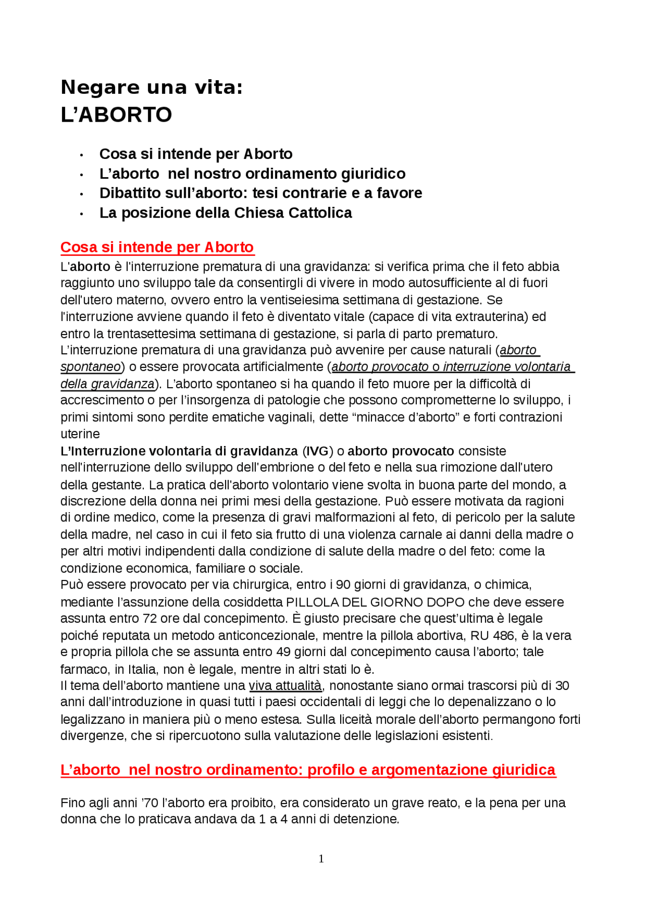 Tesina Sullaborto Tesine Universitarie Di Teologia Docsity