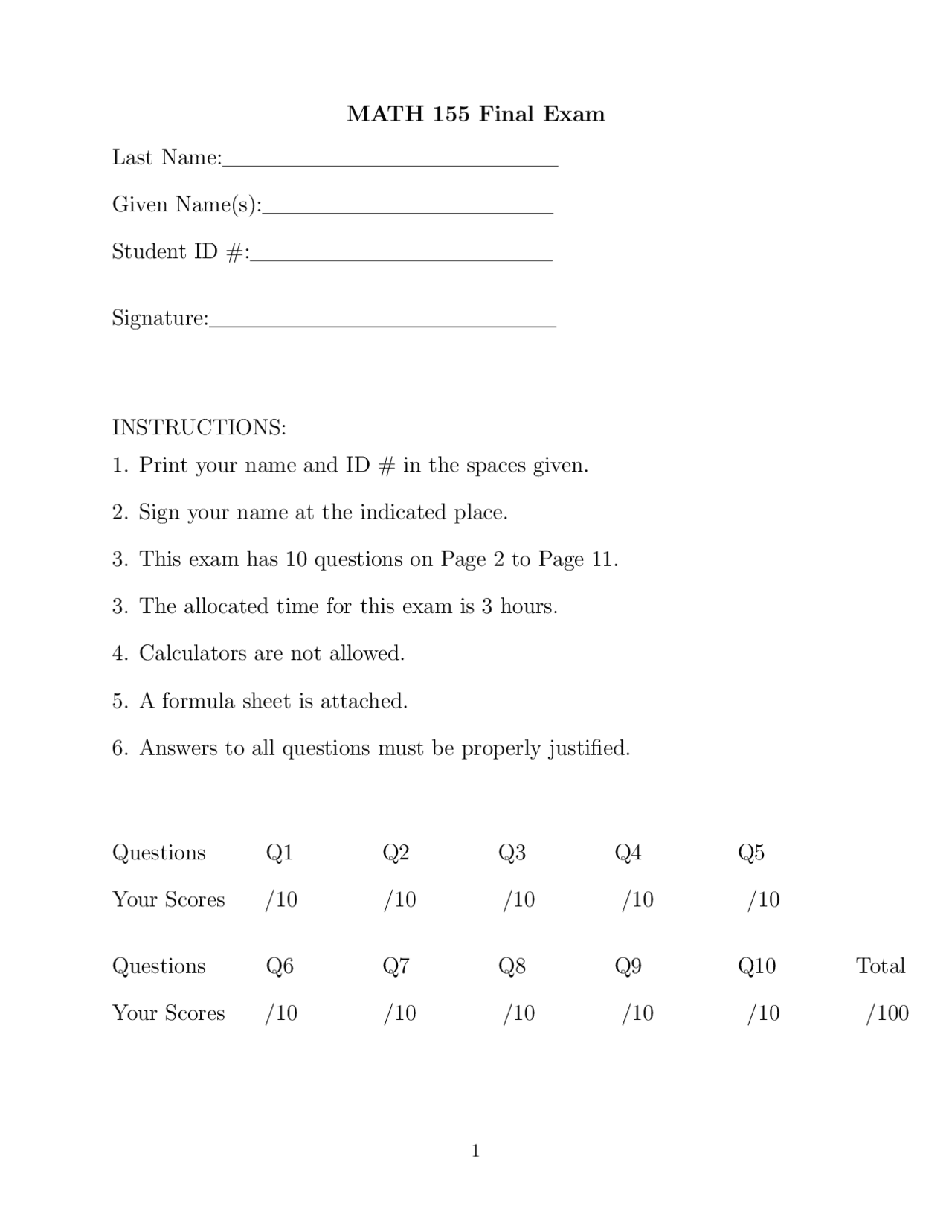 Expressions - Calculus for the Biological Sciences - Exam | Exams ...