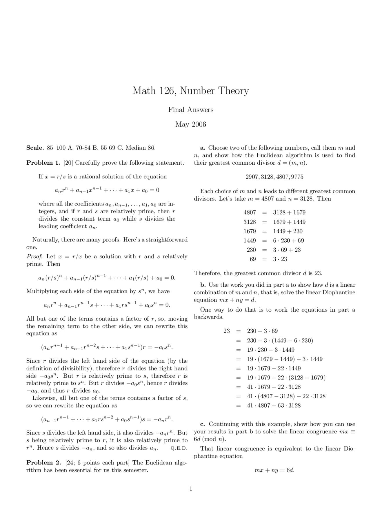 Rational Solution Number Theory Solved Exam Exams Number Theory Docsity