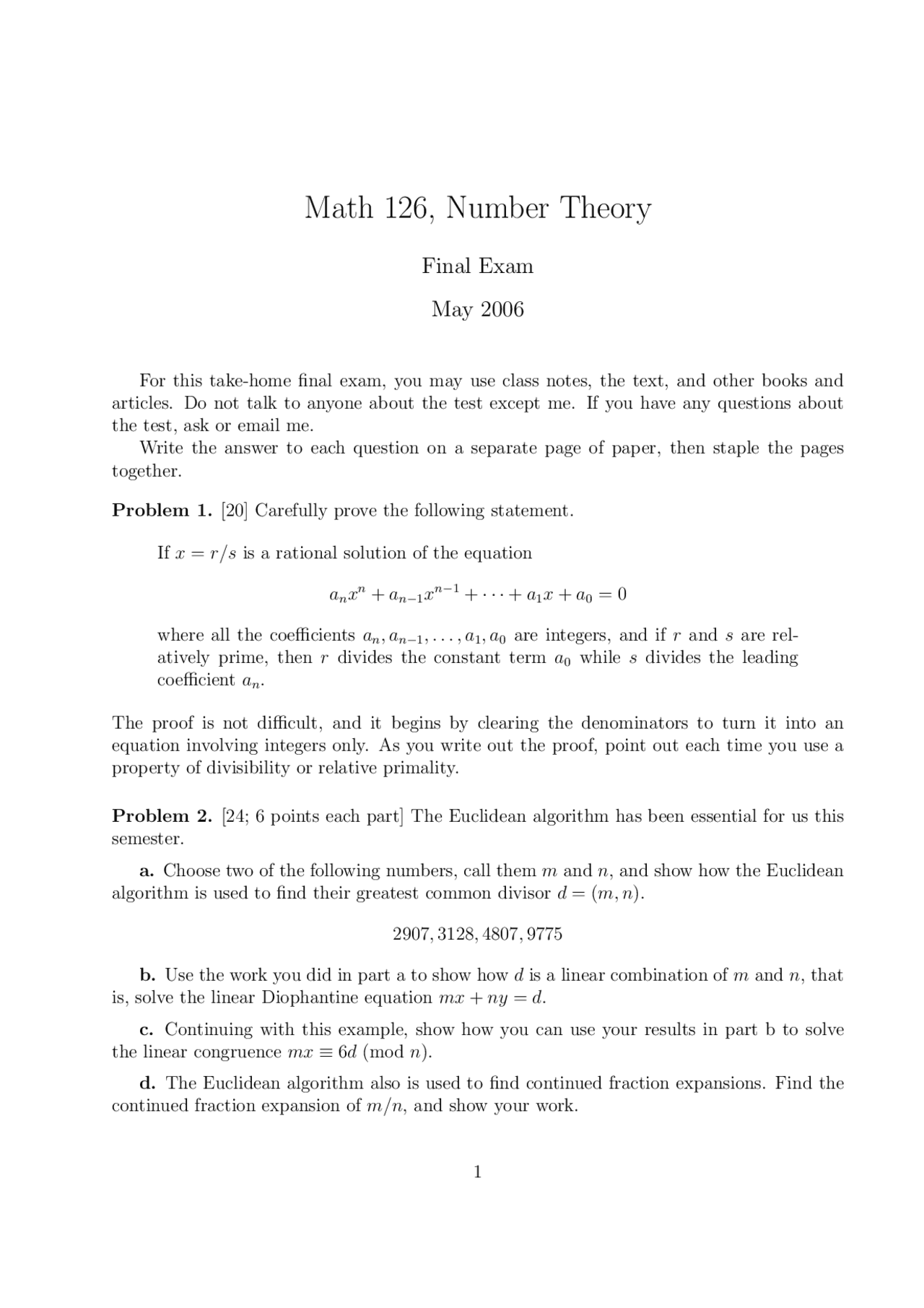 Rational Solution Number Theory Exam Docsity