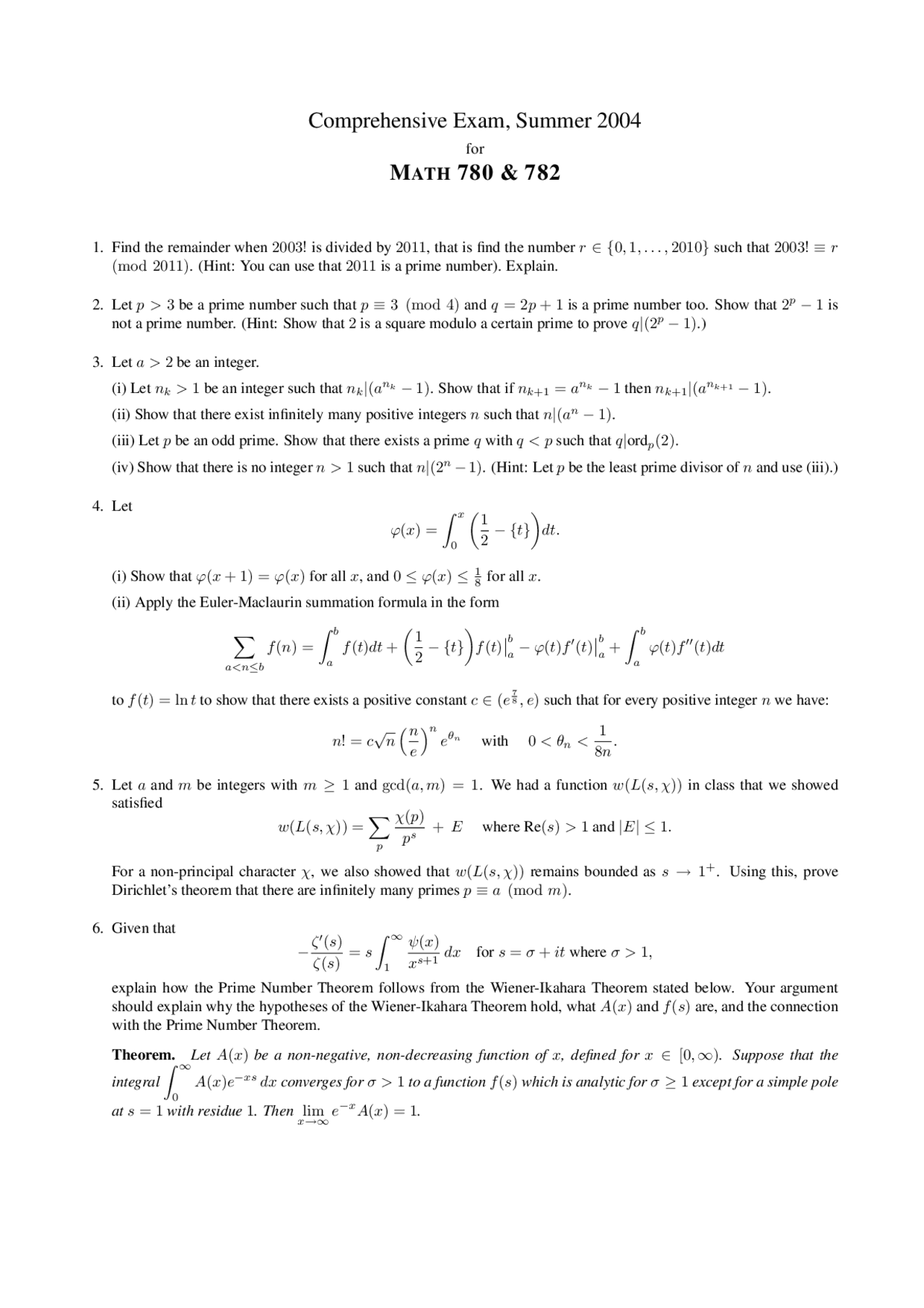Prime Number Number Theory Exam Exams Number Theory Docsity