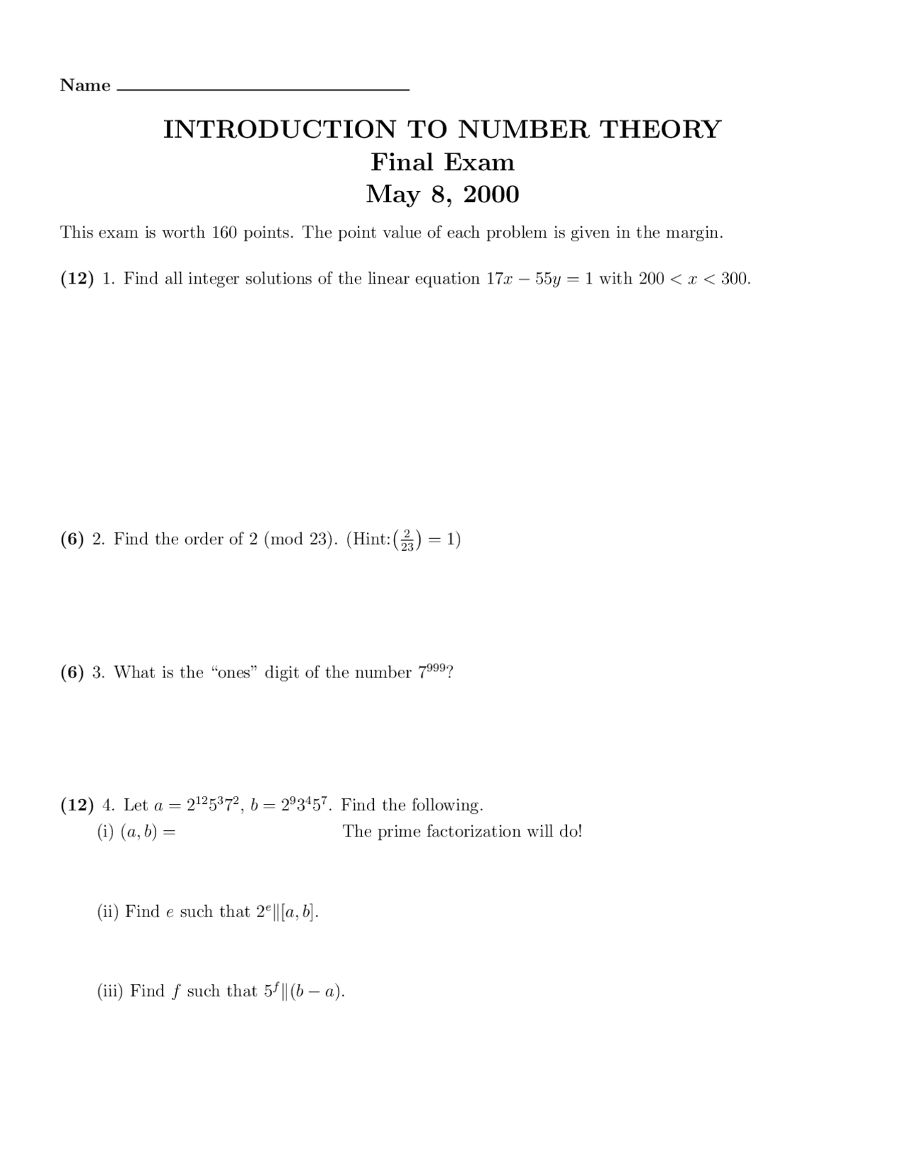 Factorization Number Theory Solved Exam Exams Number Theory Docsity