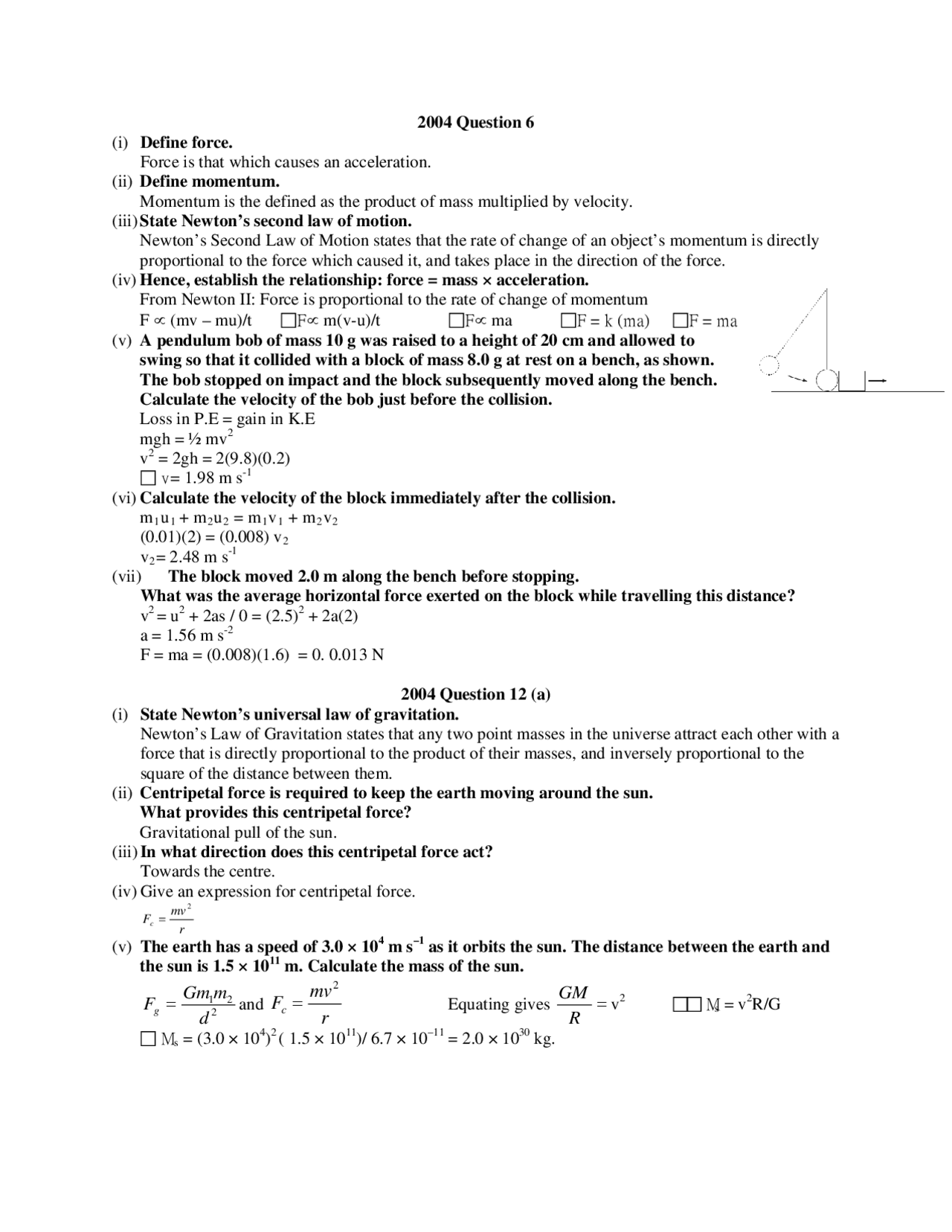 Force and Momentum - General Physics - Solved Exam | Exams Physics ...