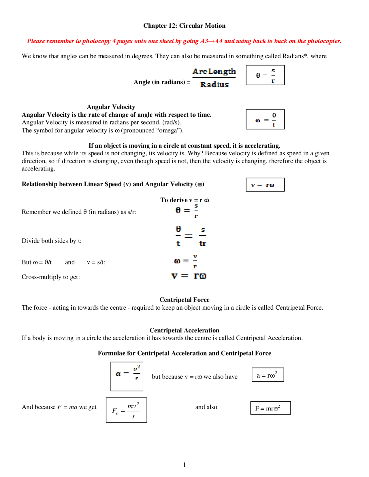 Circular Motion General Physics Lecture Notes Docsity