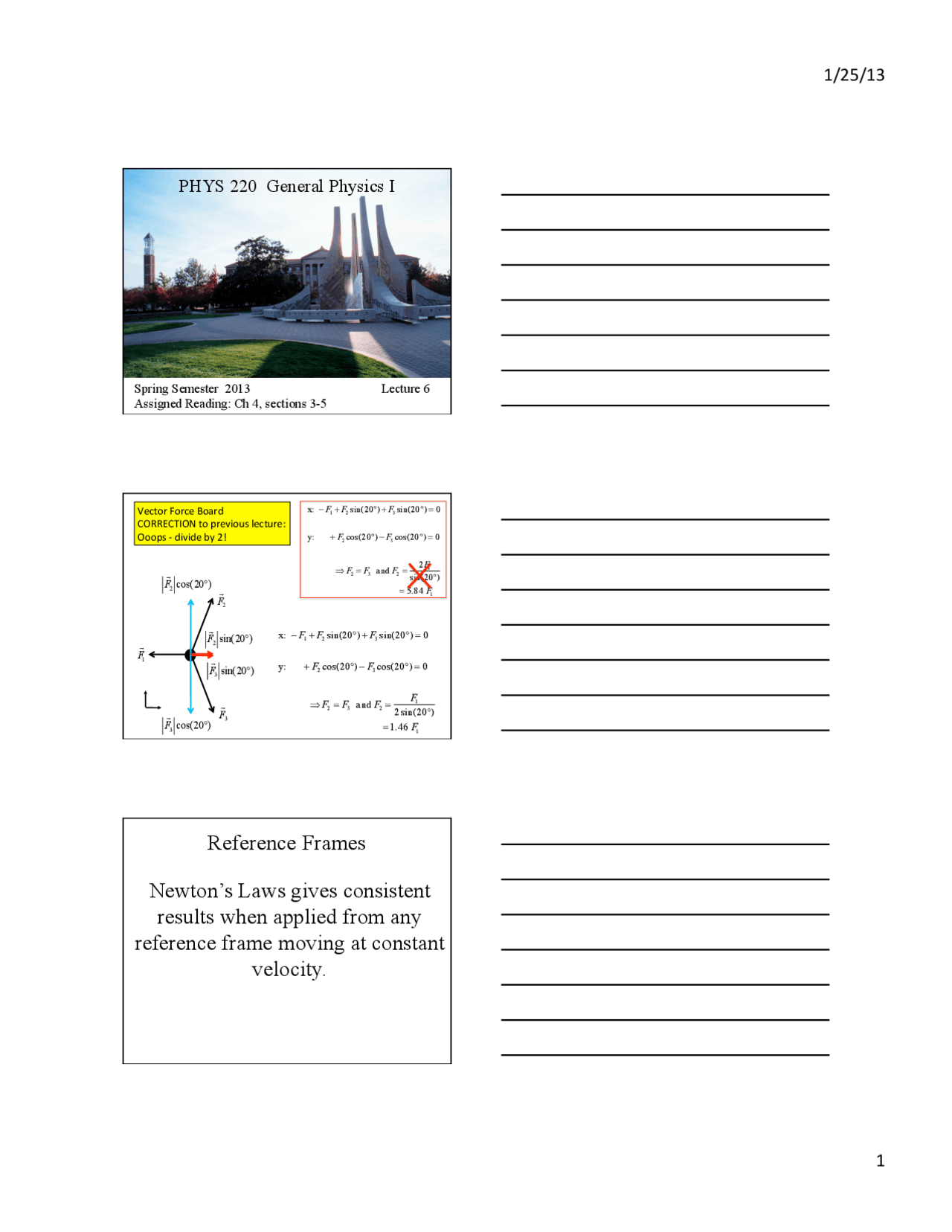 Vector Force Board - General Physics - Lecture Slides | Slides Physics | Docsity