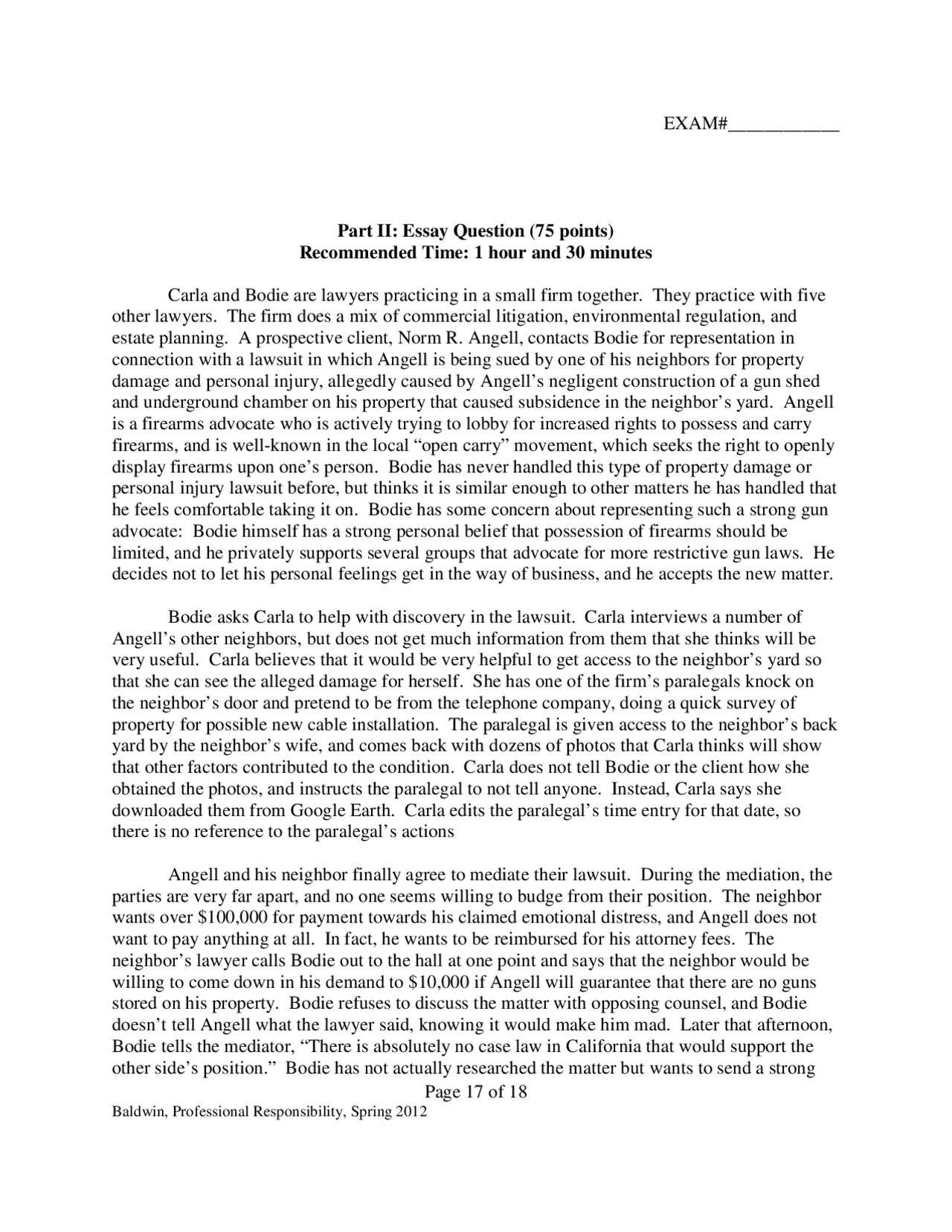 Professional Conduct Professional Responsibility Exam Docsity
