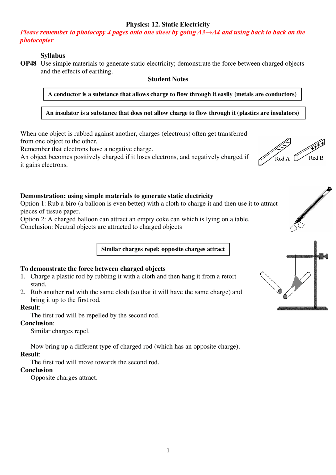 Static Electricity General Physics Lecture Notes Docsity
