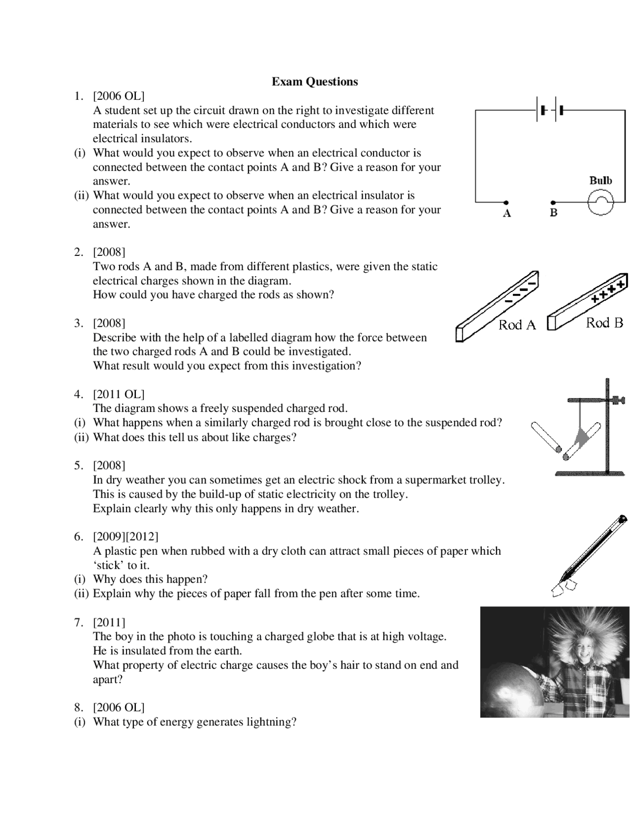 Static Electricity General Physics Solved Exam Docsity