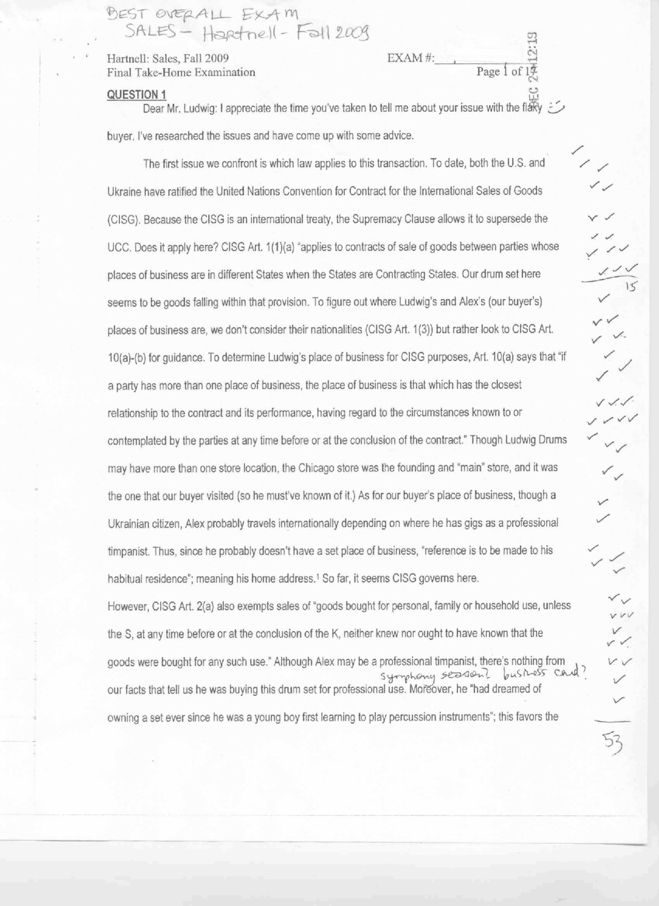 Enforceable Contract Sales Law Solved Exam Docsity