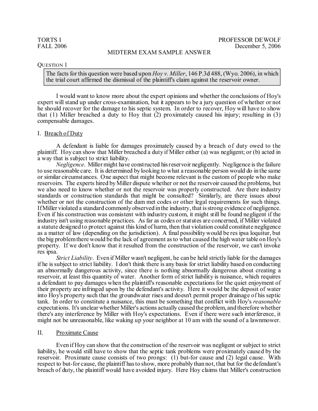 Potential Tort Remedies Torts Law Solved Exam Docsity