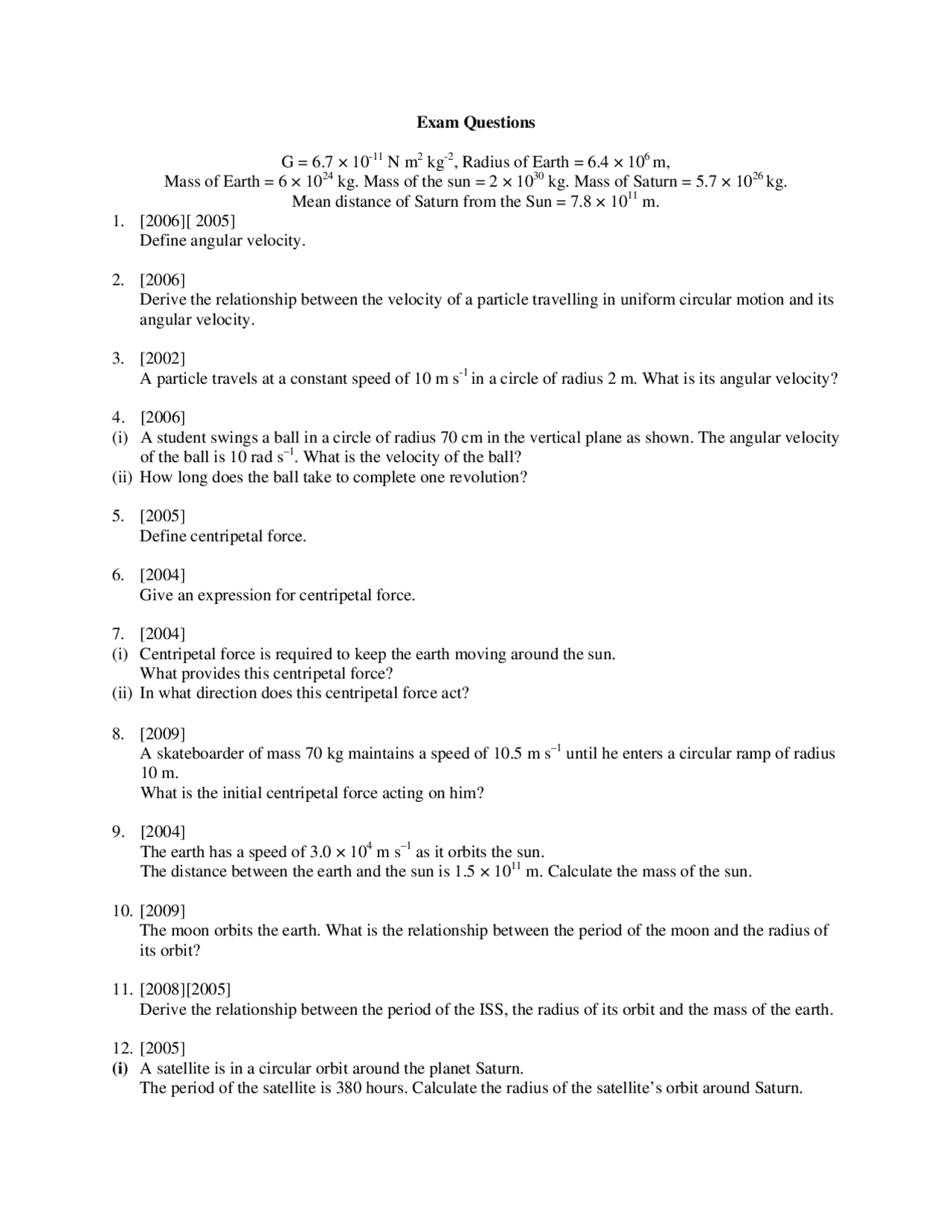 Circular Motion - General Physics - Solved Exam | Exams Physics | Docsity