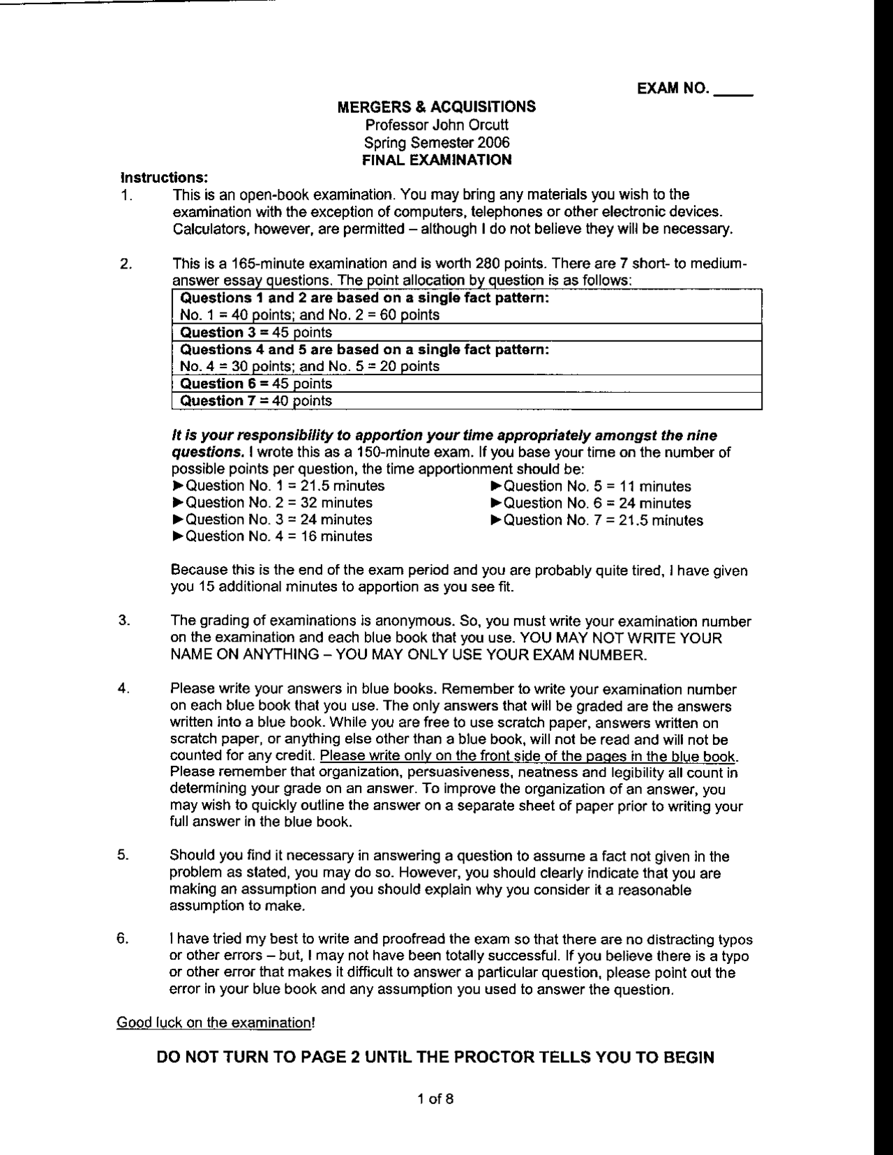 Long Distance Discount Service - Mergers and Acquisitions - Past Exam ...