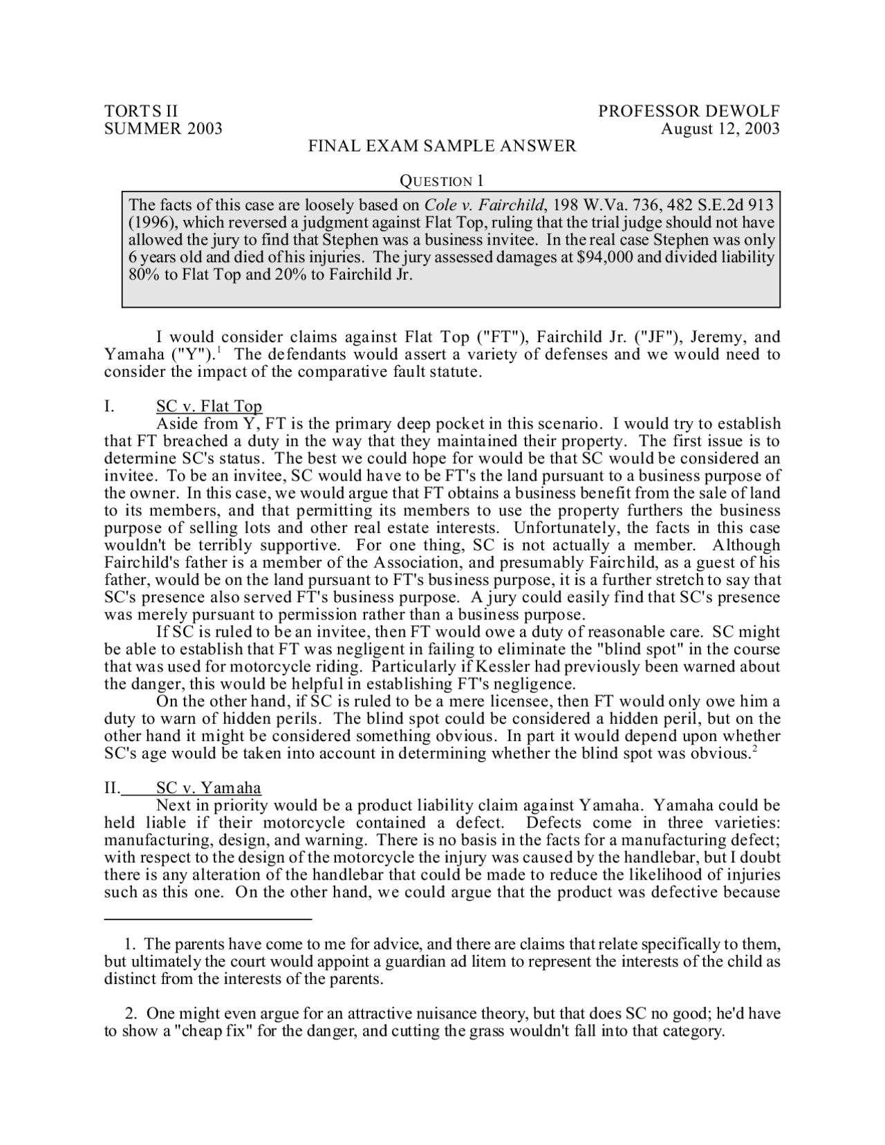 Comparative Fault Torts Law Solved Exam Docsity
