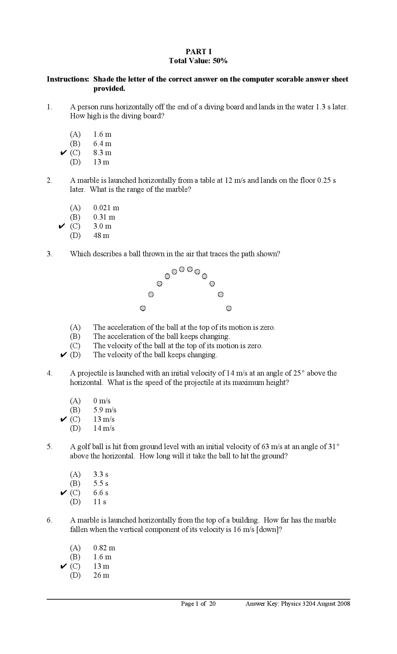Speed Of Projectile Physics Solved Exam Paper Docsity