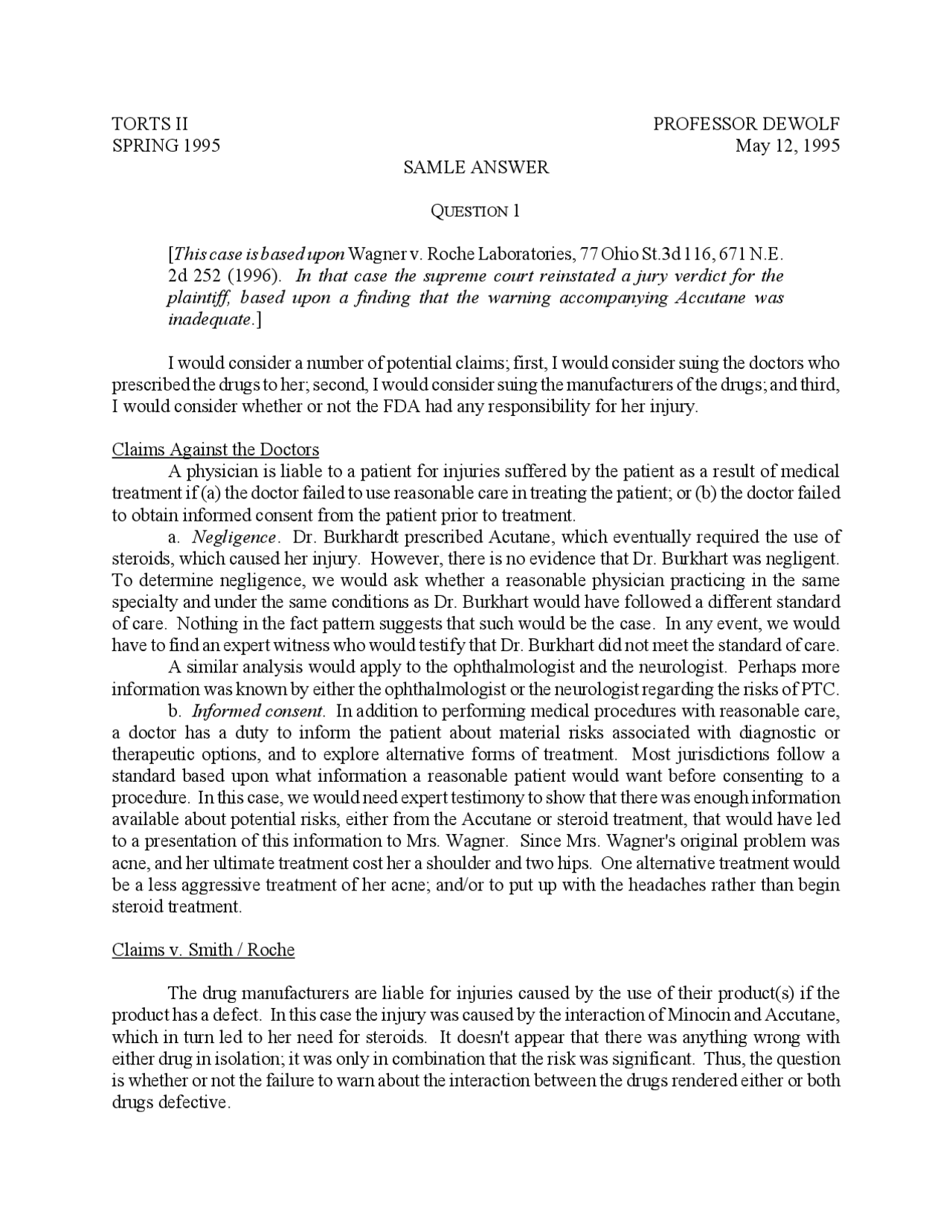 Litigation Alternatives Torts Law Solved Exam Docsity
