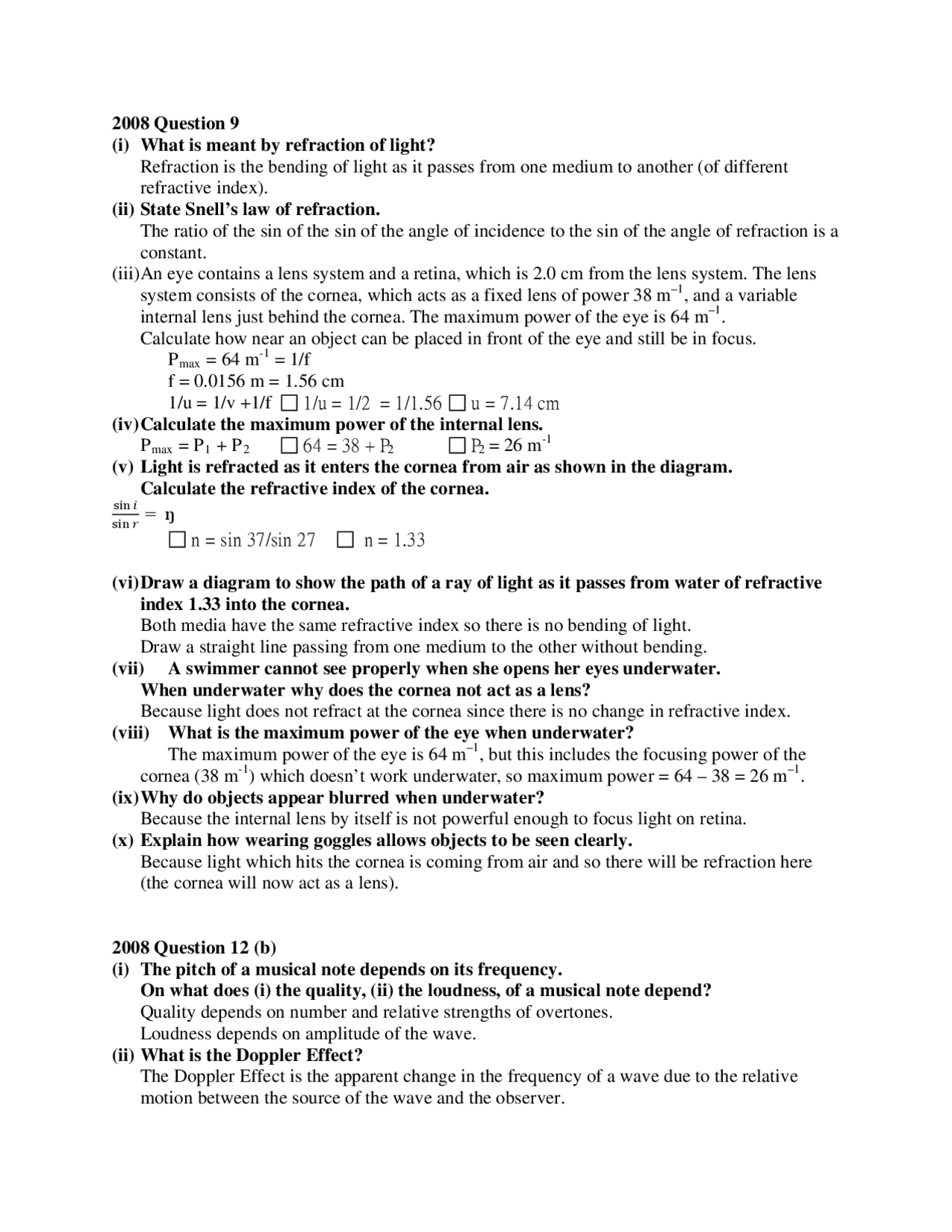 Refraction Of Light General Physics Solved Exam Docsity