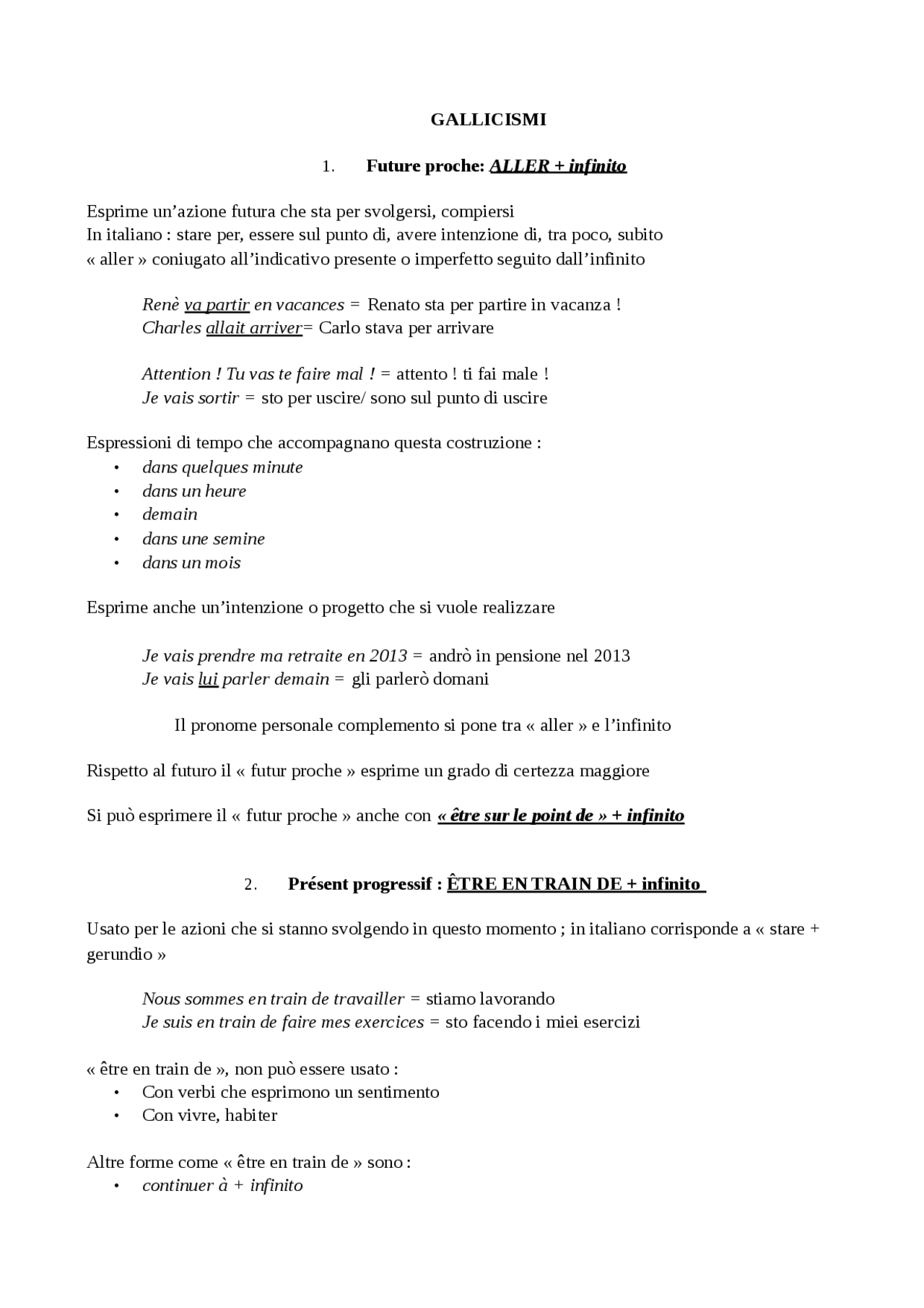 GALLICISMI | Appunti di Scienza Politica | Docsity