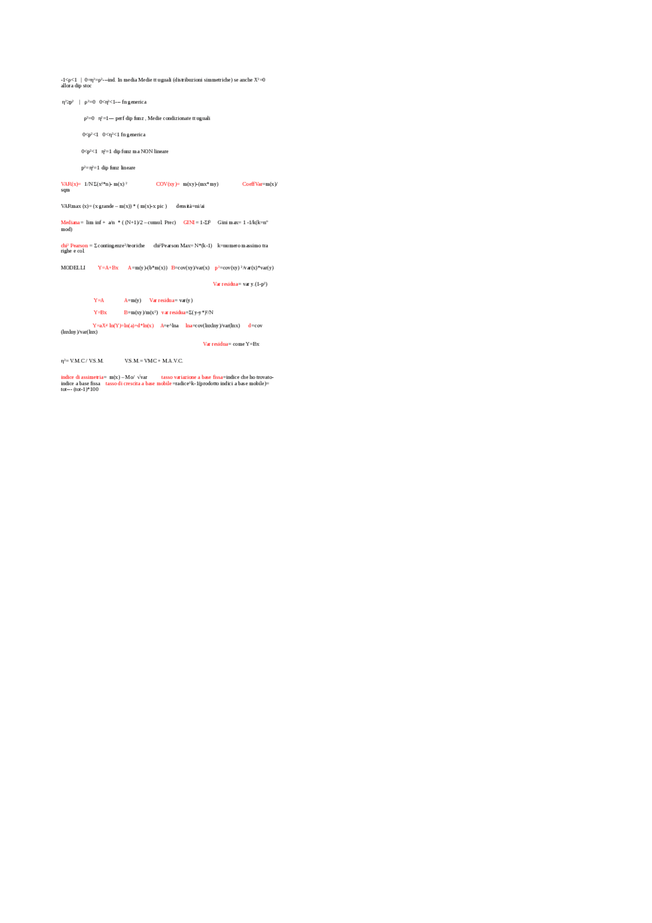 Formule Statistica 1 Docsity