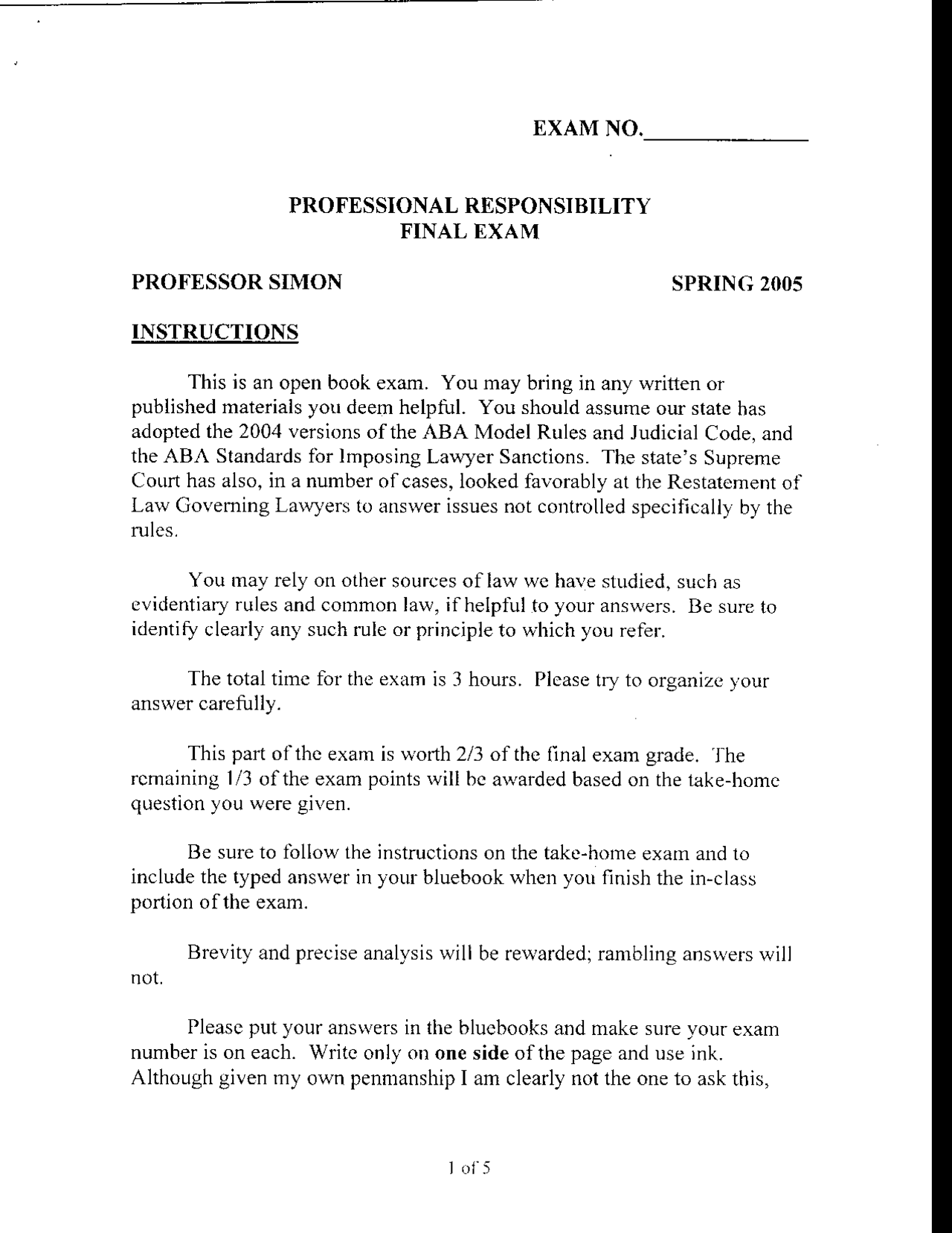 Anti Trust Suit Professional Responsibility Exam Docsity