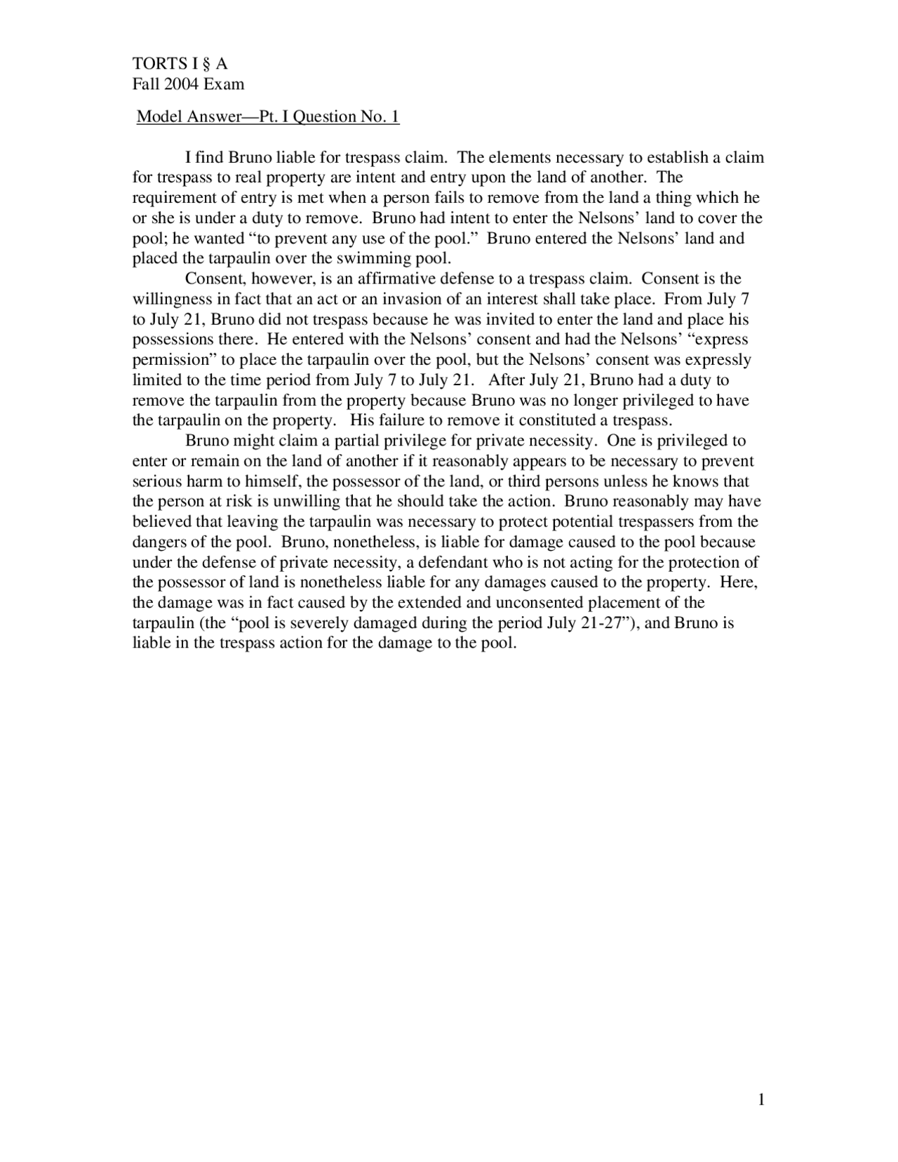 Judge In Bench Trial Torts Law Solved Exam Docsity
