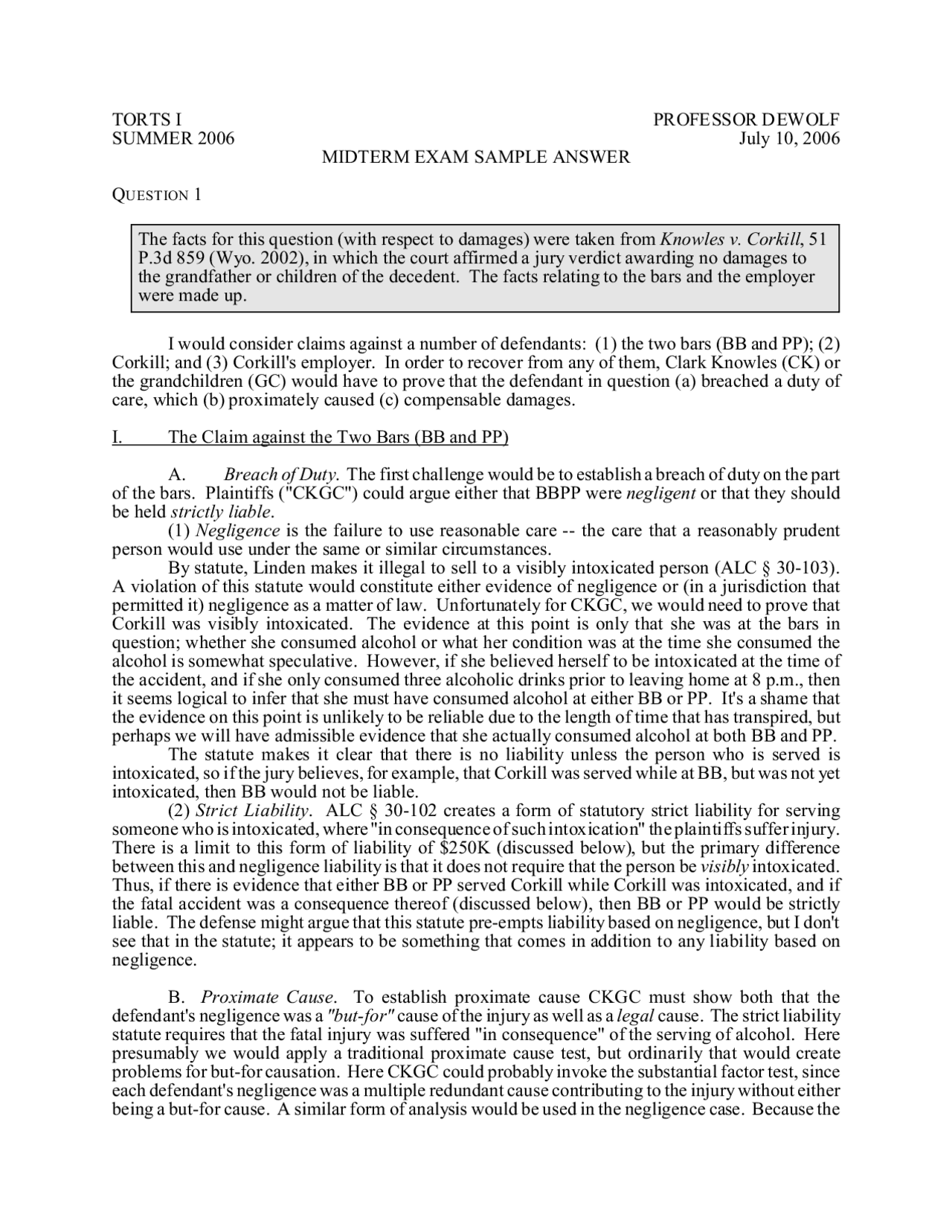 Dram Shop Act Torts Law Solved Exam Docsity