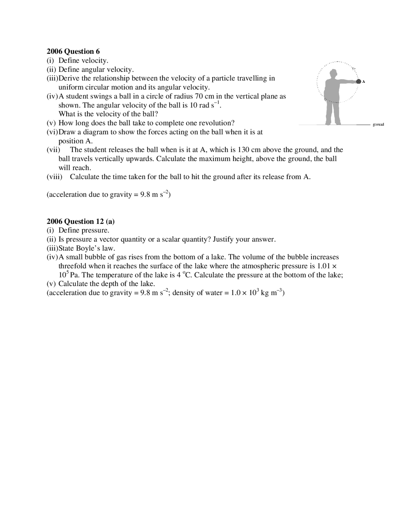 Uniform Circular Motion General Physics Exam Docsity