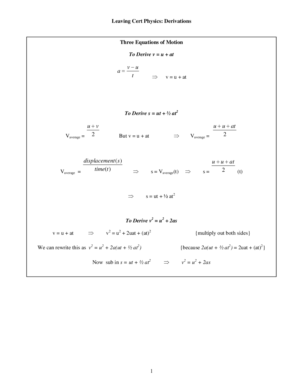 Derivations General Physics Lecture Notes Docsity