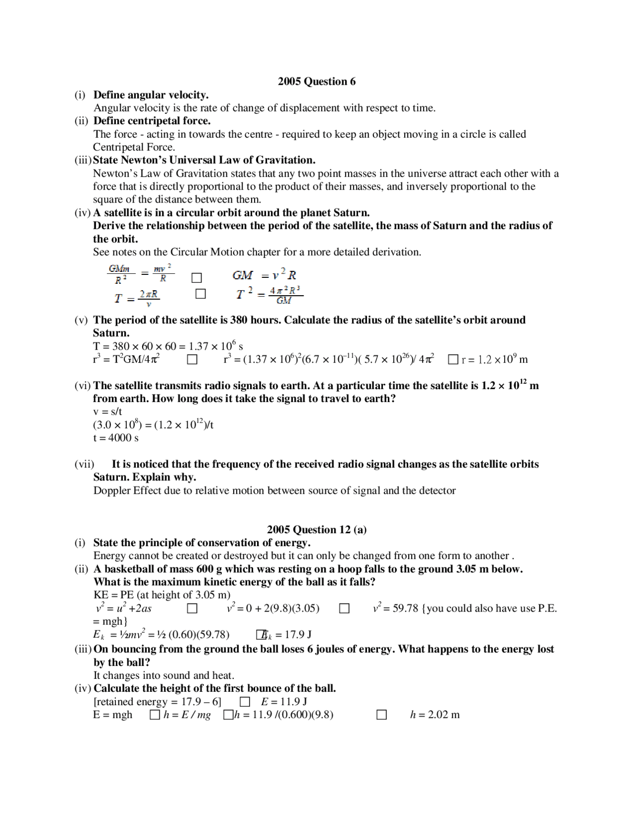 Angular Velocity General Physics Solved Exam Docsity