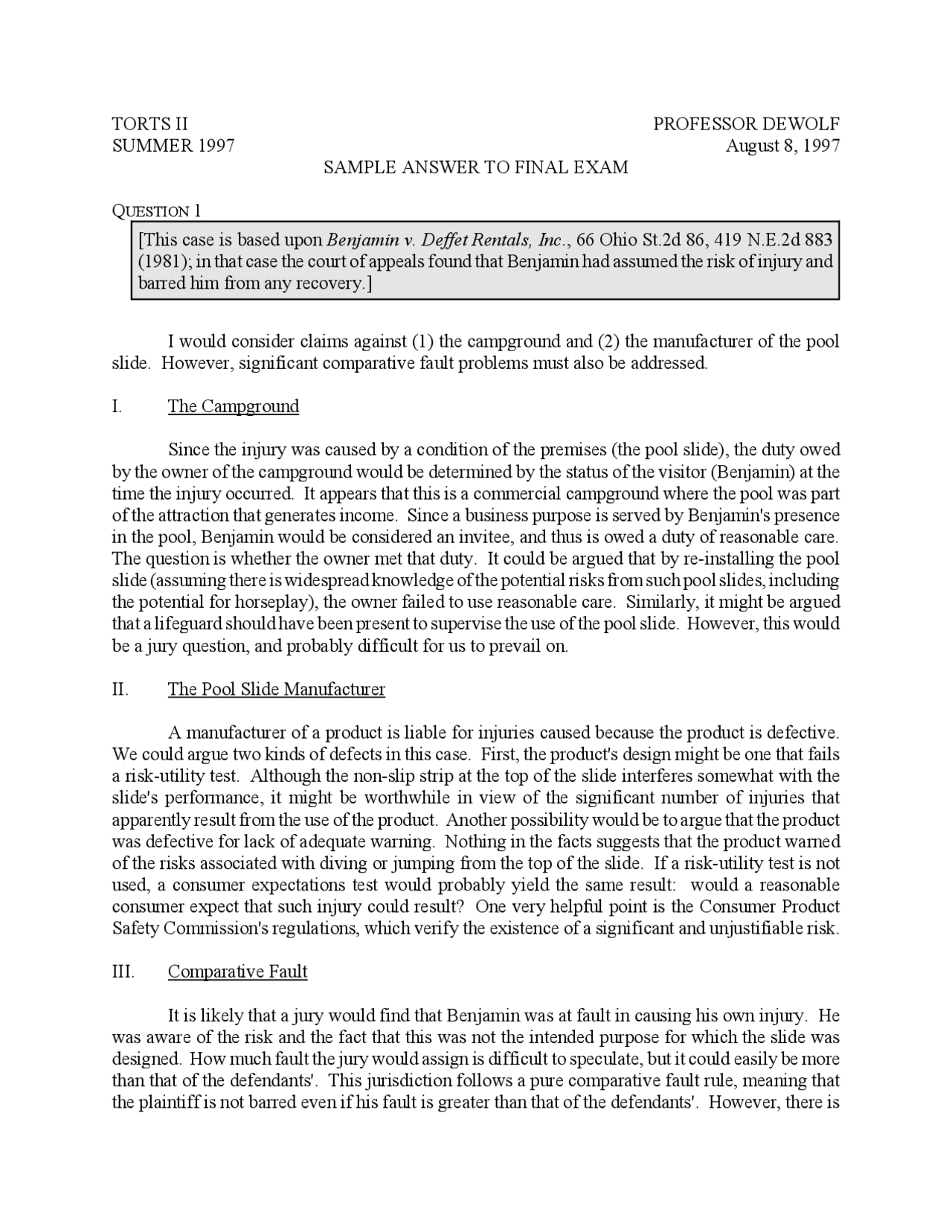 Felonious Assault with Specification - Torts Law - Solved Exam - Docsity