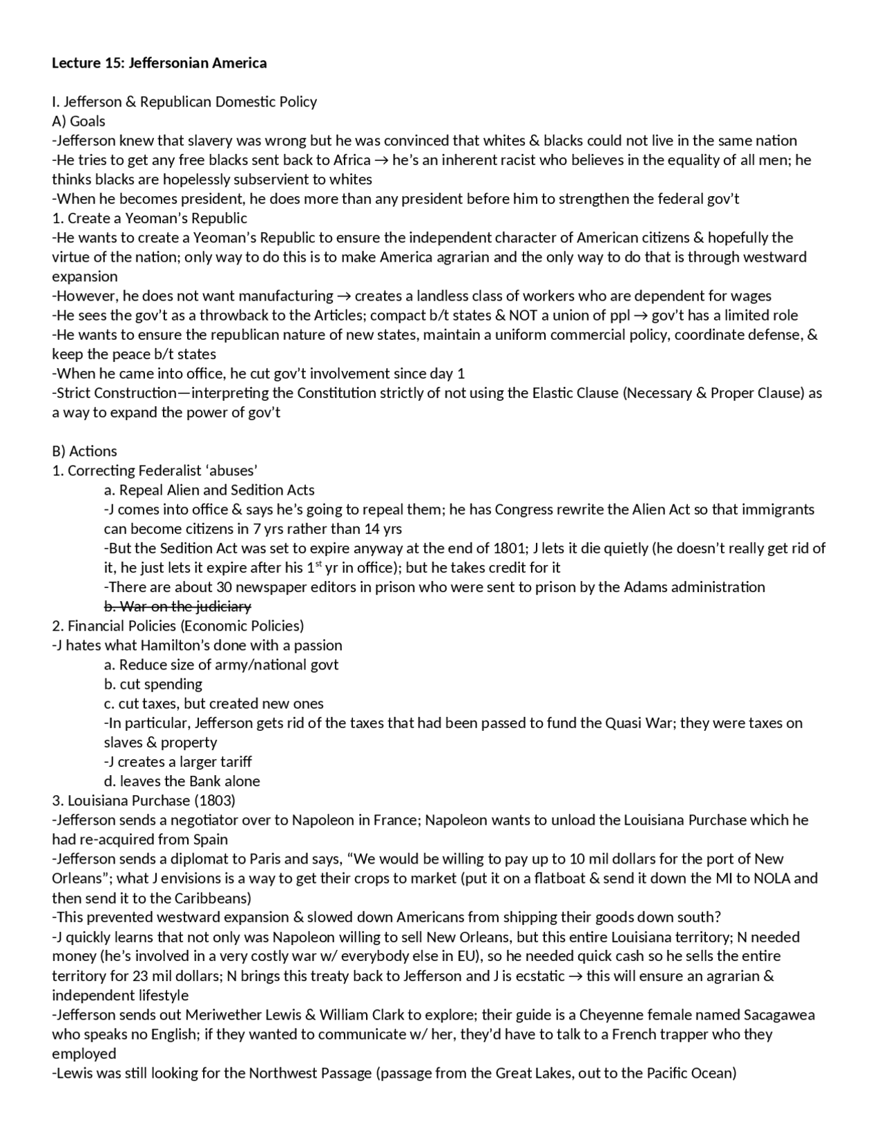 Notes on Jeffersonian America - United States to 1865 | HIST 2055 - Docsity