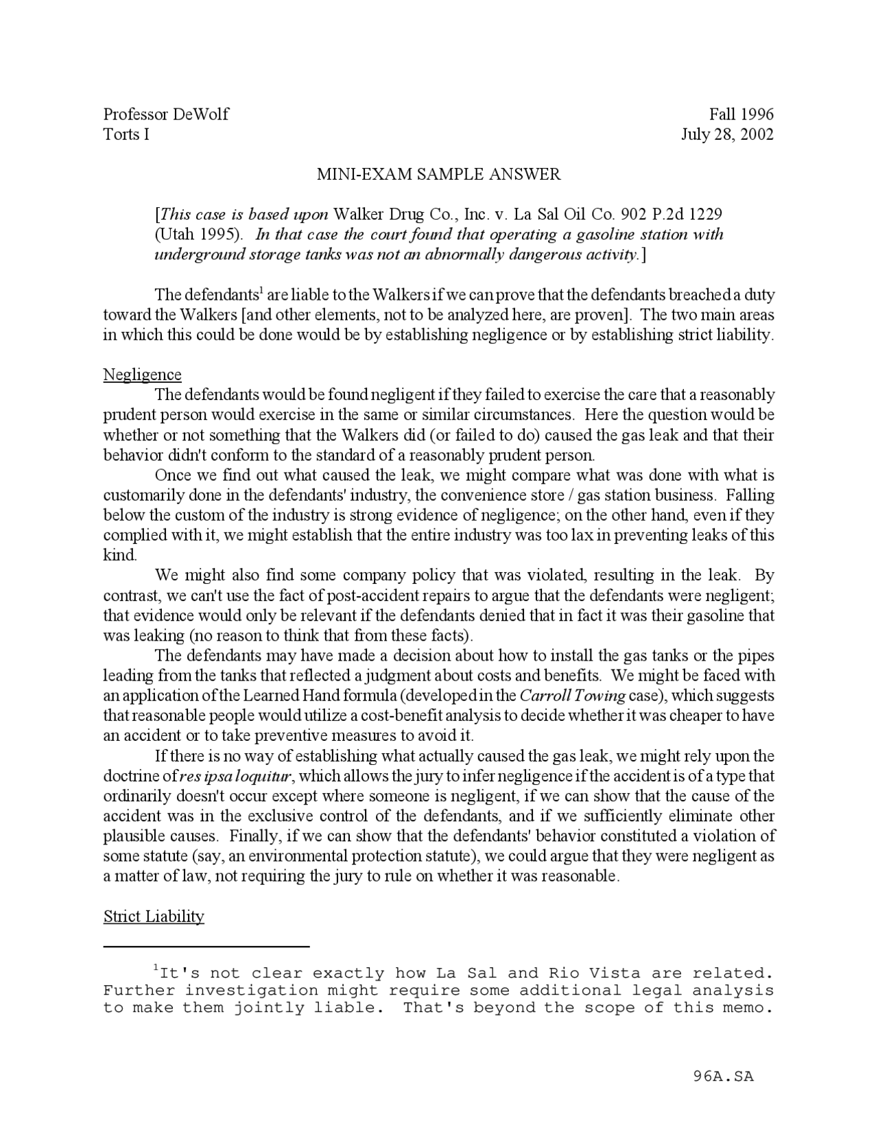 Restatement Of Torts Torts Law Solved Exam Docsity