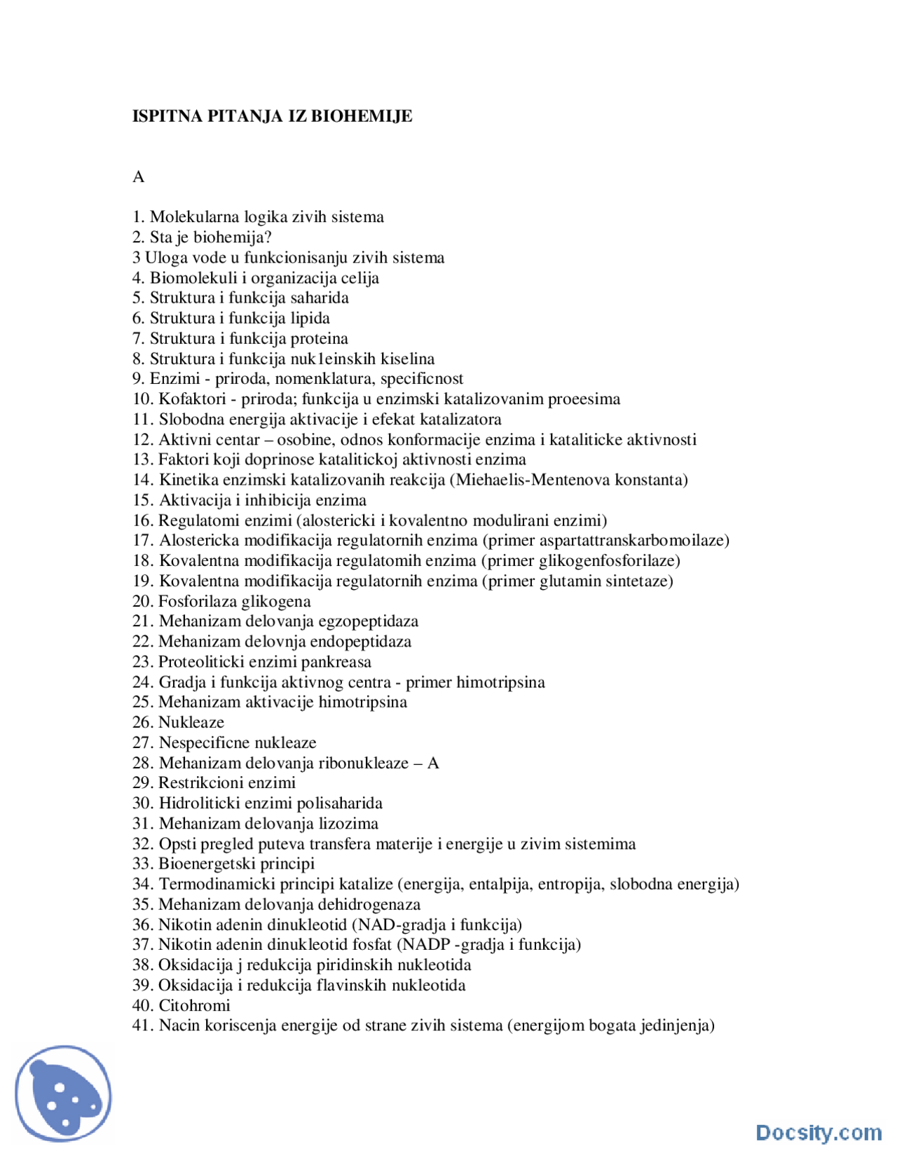 Dinamicka biohemija-pitanja-Ispit-Molekularna biologija | Ispiti' predlog Molekularna i ćelijska ...