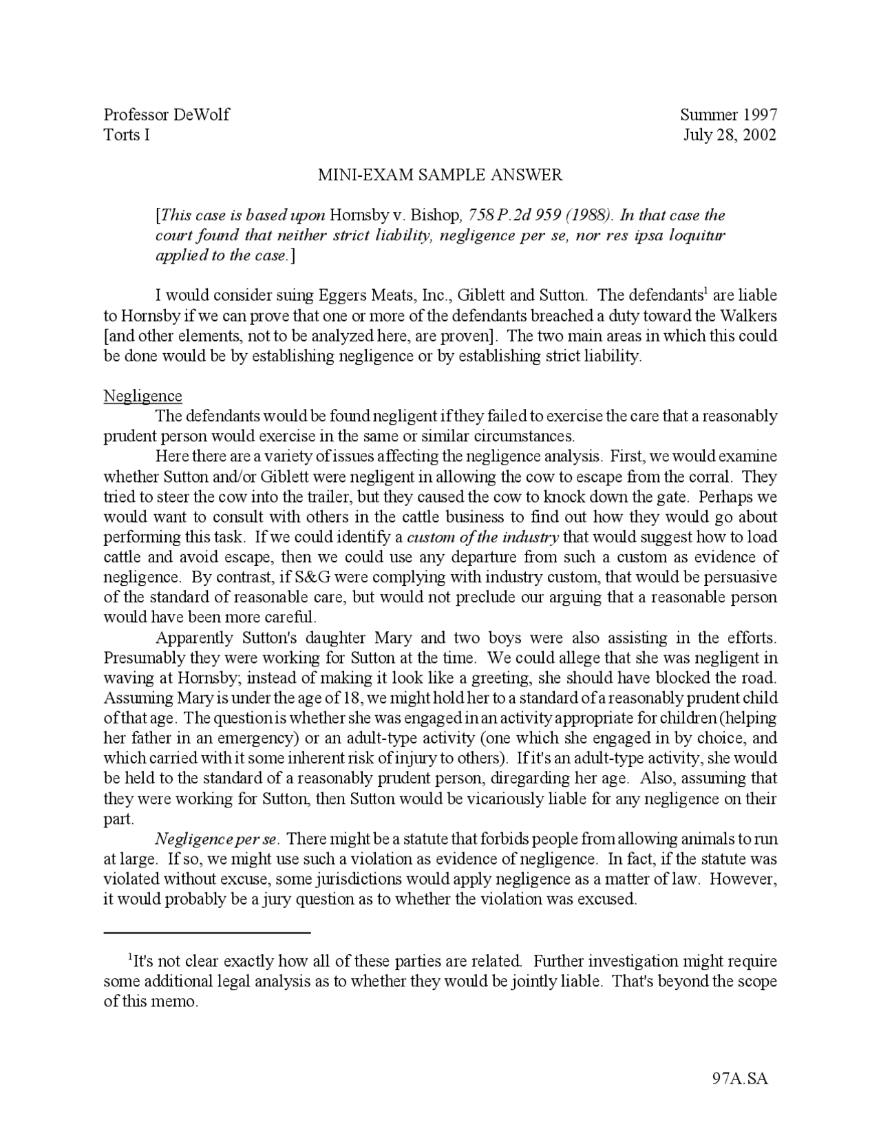 Missing Evidence Torts Law Solved Exam Docsity