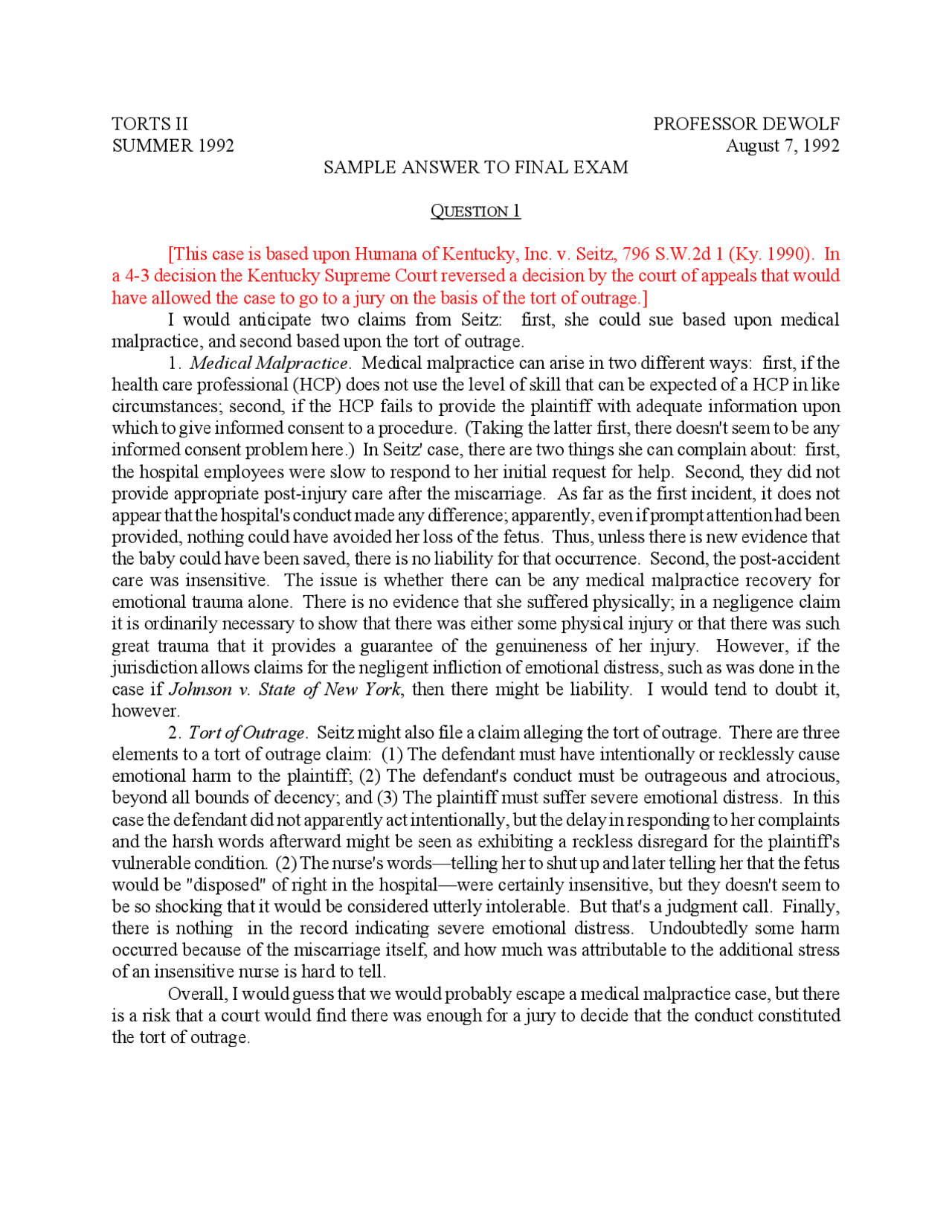 Terms Of Liability Torts Law Solved Exam Docsity