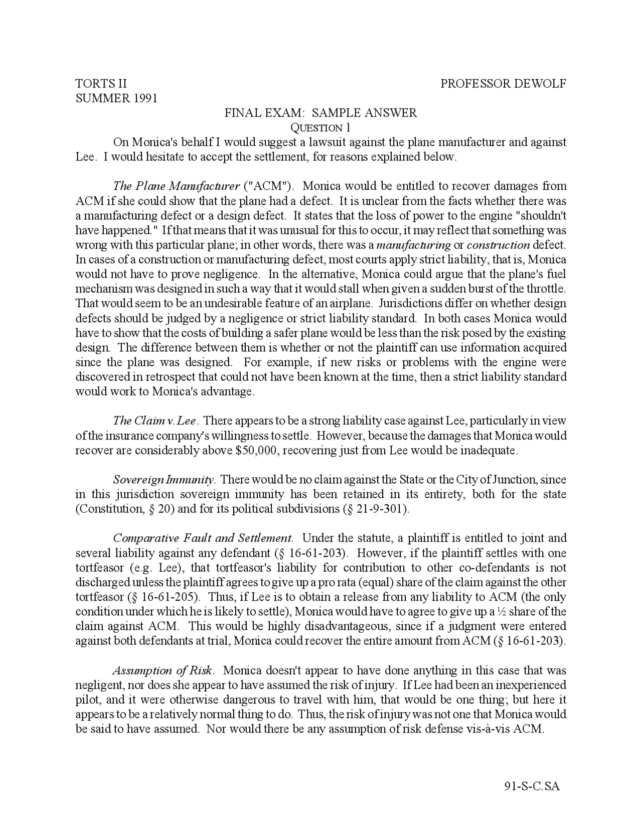 Litigation Strategy Torts Law Solved Exam Docsity